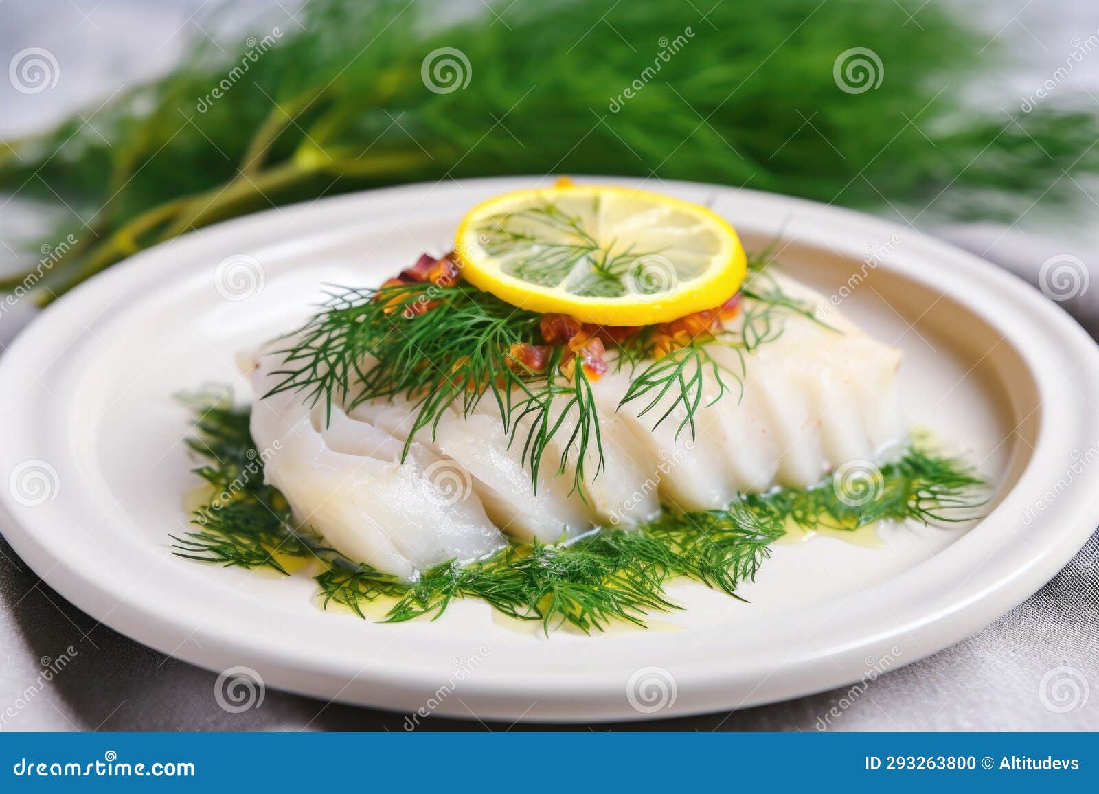Lemon-covered Baked Cod with Dill Sprigs on Top Stock Photo - Image of ...