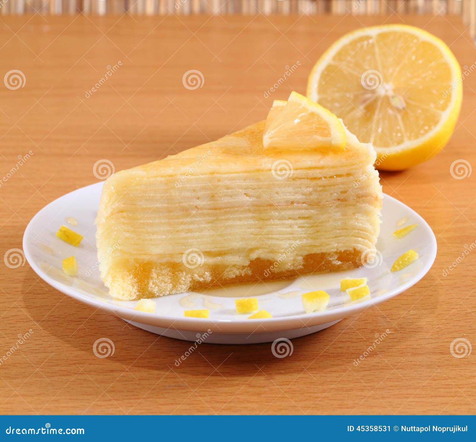 Lemon Crepe Cake with Honey on Plate. Stock Image - Image of fried ...