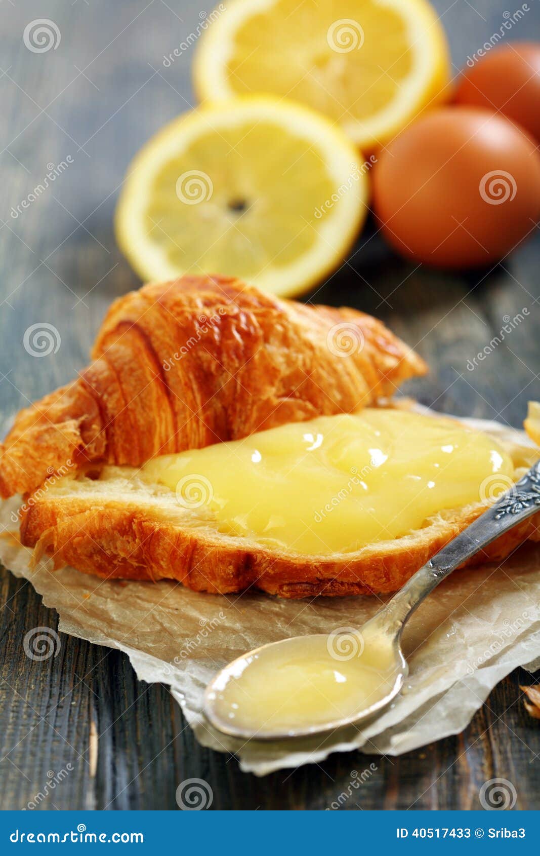 Lemon Curd on a Slice of Fresh Croissant. Stock Image - Image of ...