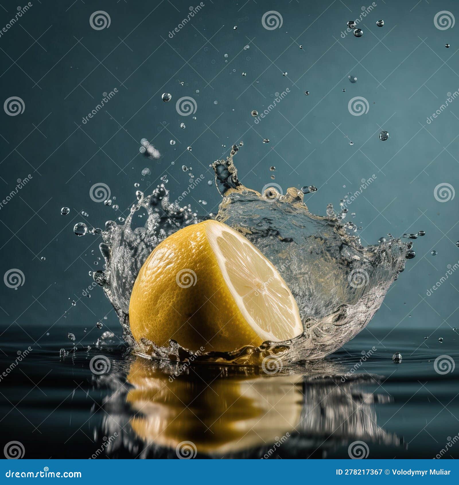 A Lemon Cut in Half Falls into the Water, Picturesque Splashes of Water ...
