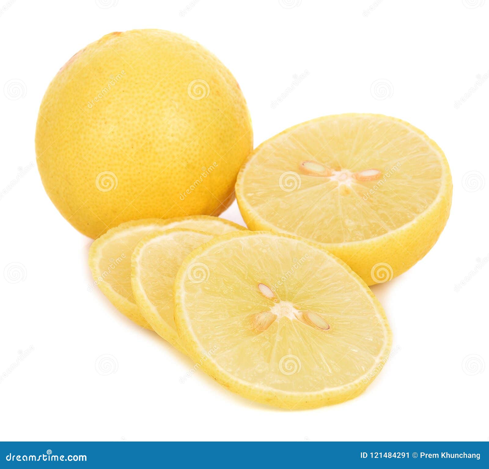 Lemon and Cut Half Slice Isolated on White Background Stock Image ...