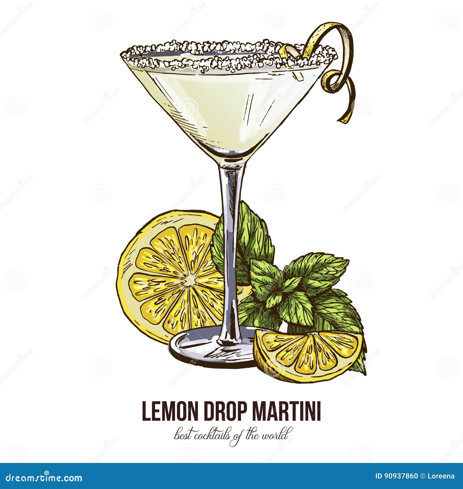 Lemon Drop Martini with Mint Leaves Stock Vector - Illustration of ...