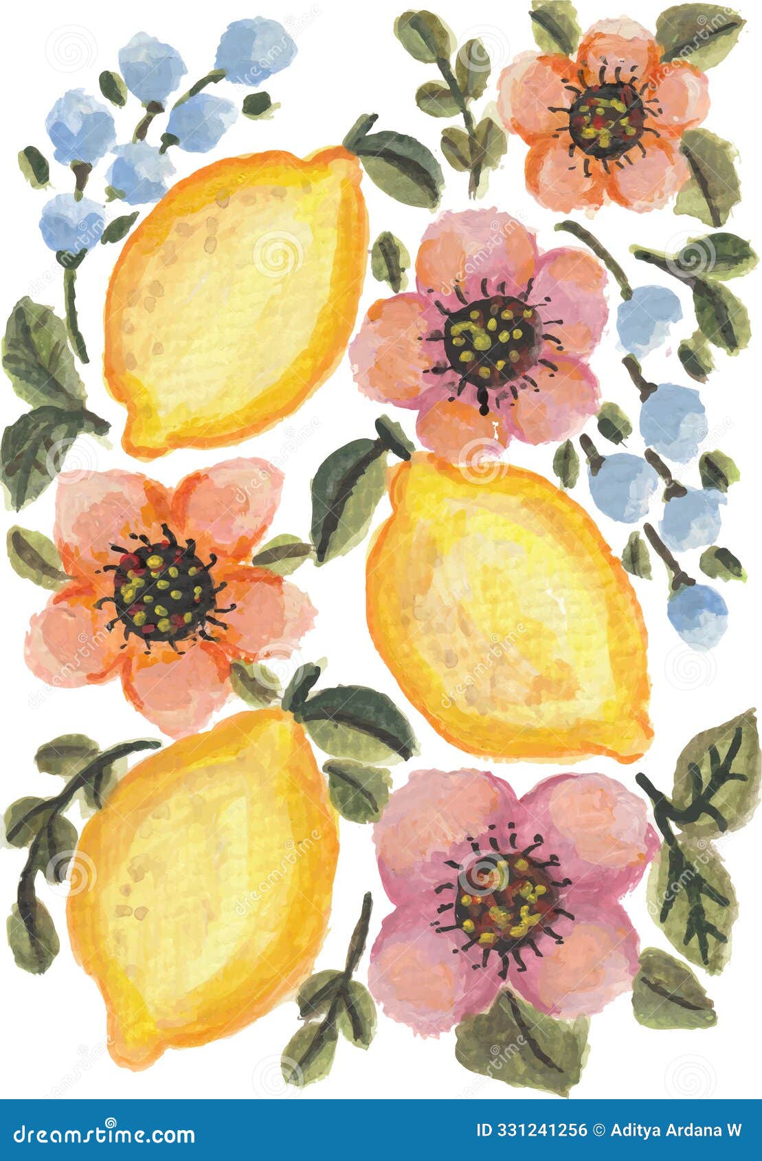 Lemon Flower Watercolour Illustration Pattern and Design Stock ...