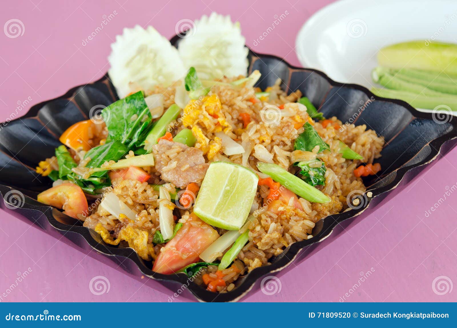 Lemon with Fried Rice and Vegetables Stock Photo - Image of meat ...