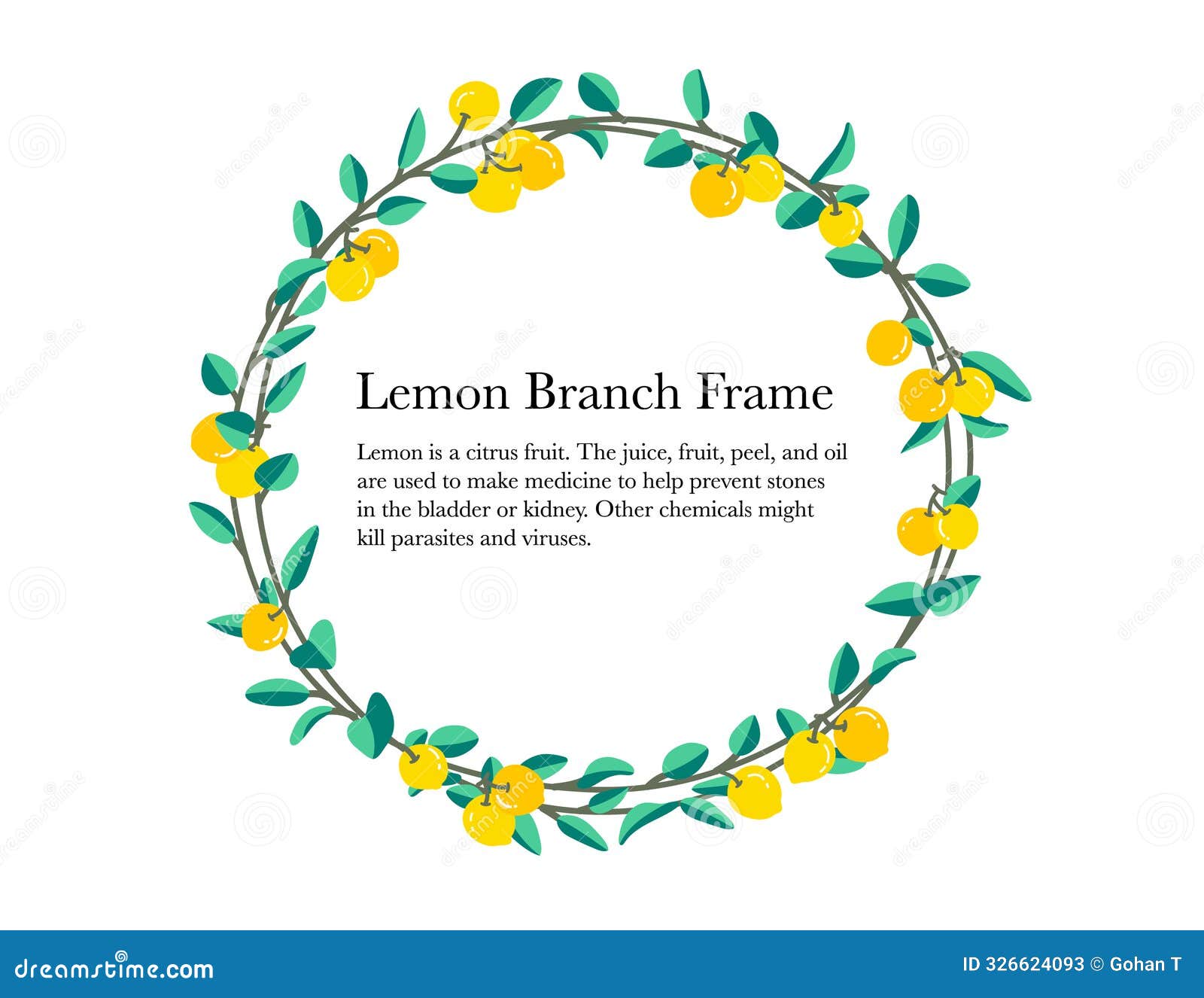 Lemon Fruit Branch on Crown Frame Background Stock Illustration ...
