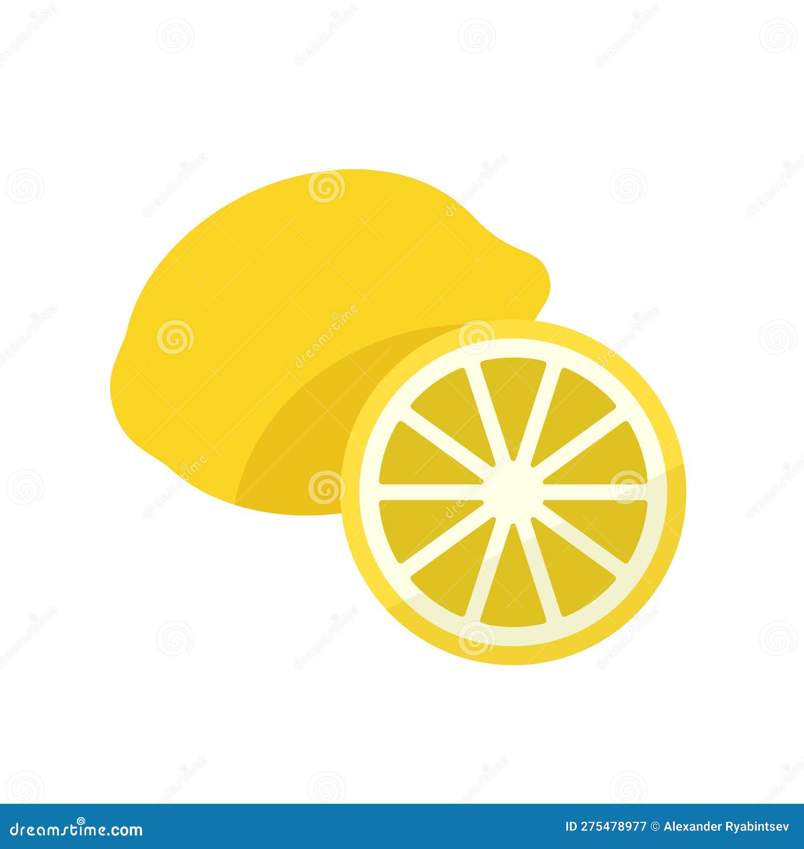 Lemon Fruit Flat Style Vector Illustration. Lemon Whole and Cut Fruit ...