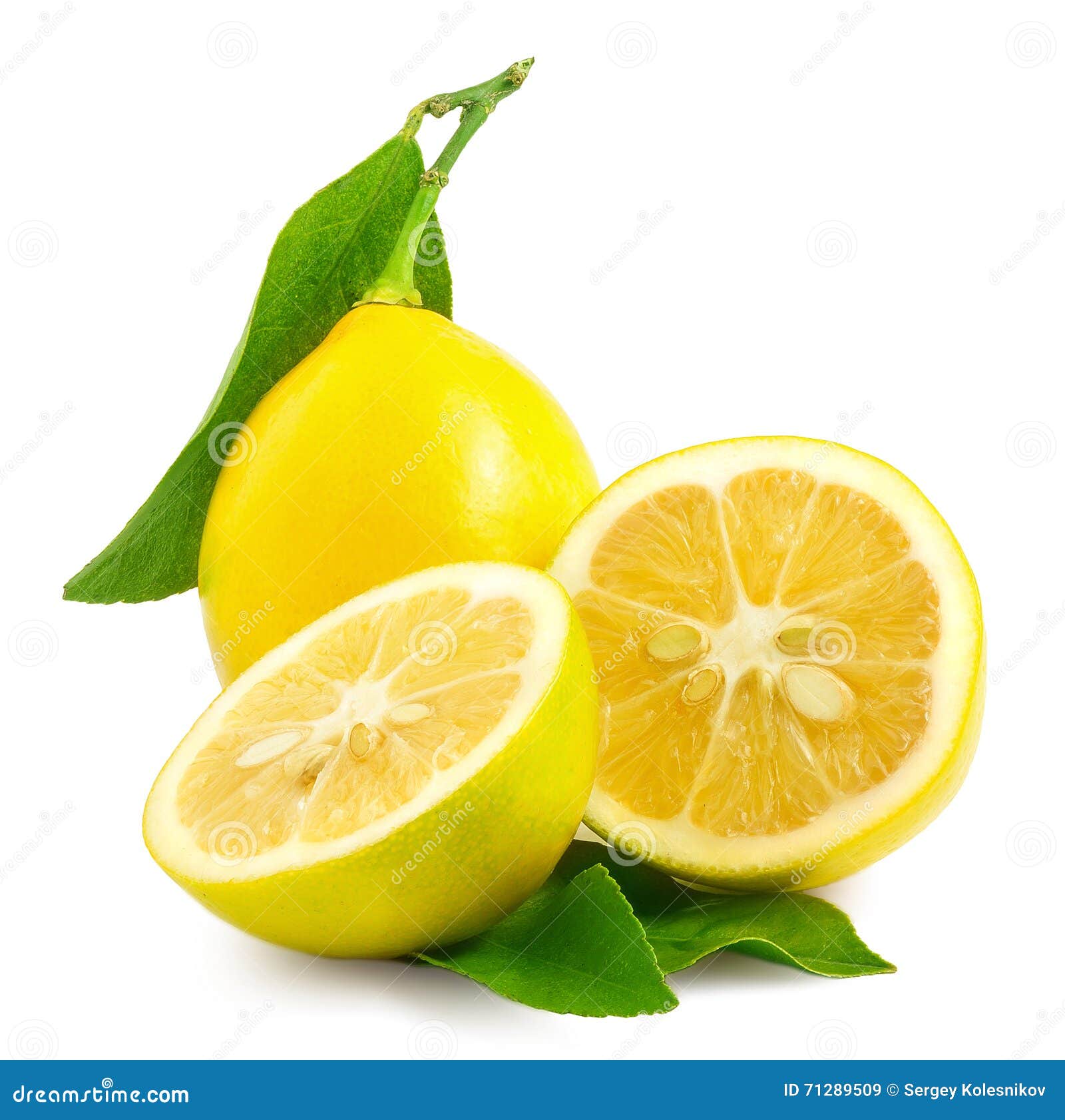 Lemon. Fruit with Half and Leaves Isolated on White Stock Image - Image ...