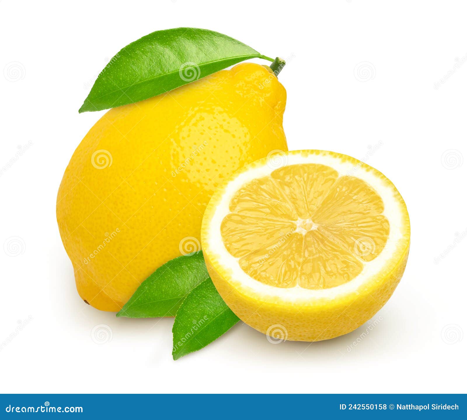 Lemon Fruit and Half with Leaves Isolated on White Background, Fresh ...