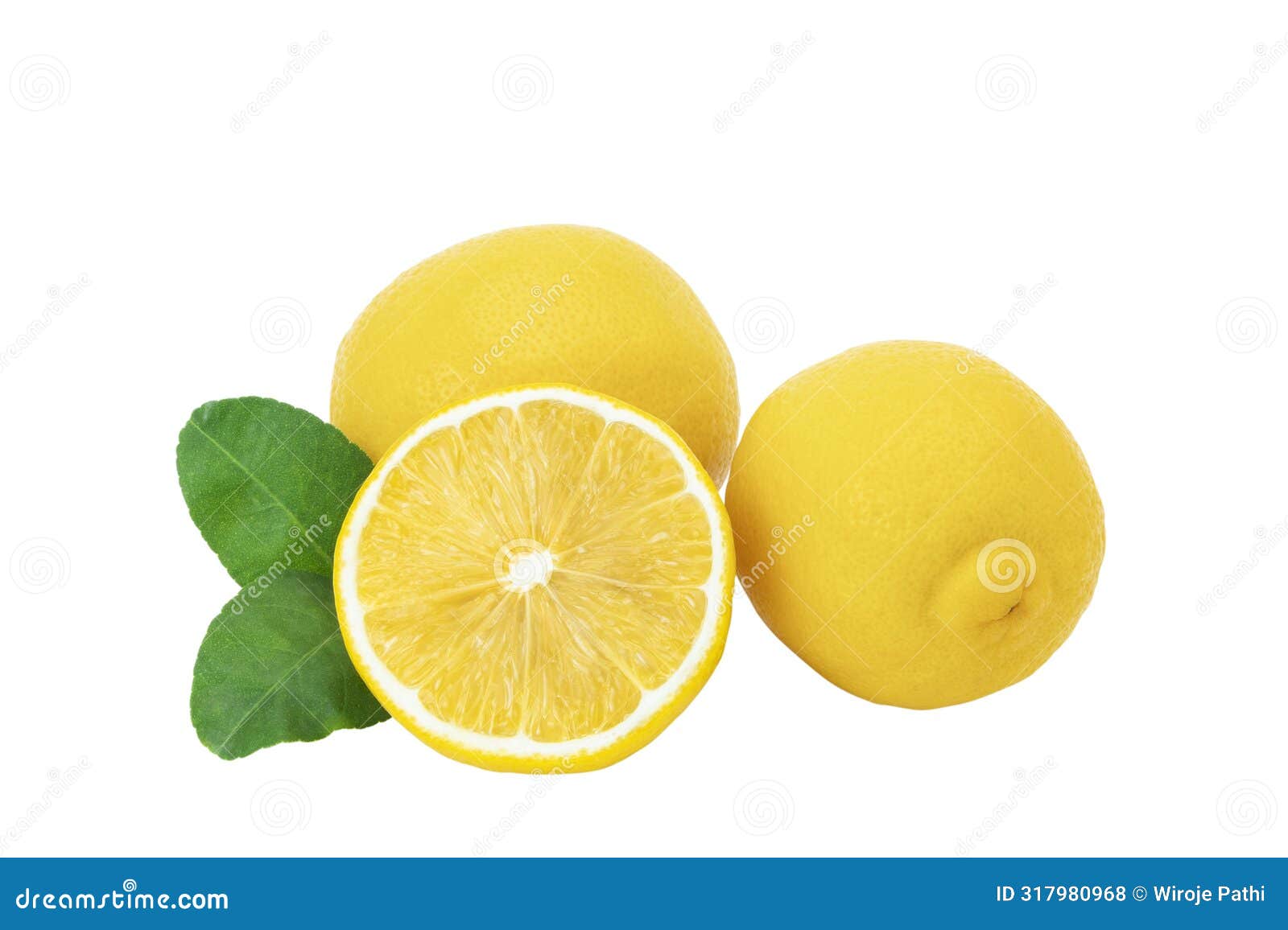 Lemon Fruit with Leaf Isolate. Lemon Whole, Half, Slice, Leaves on ...