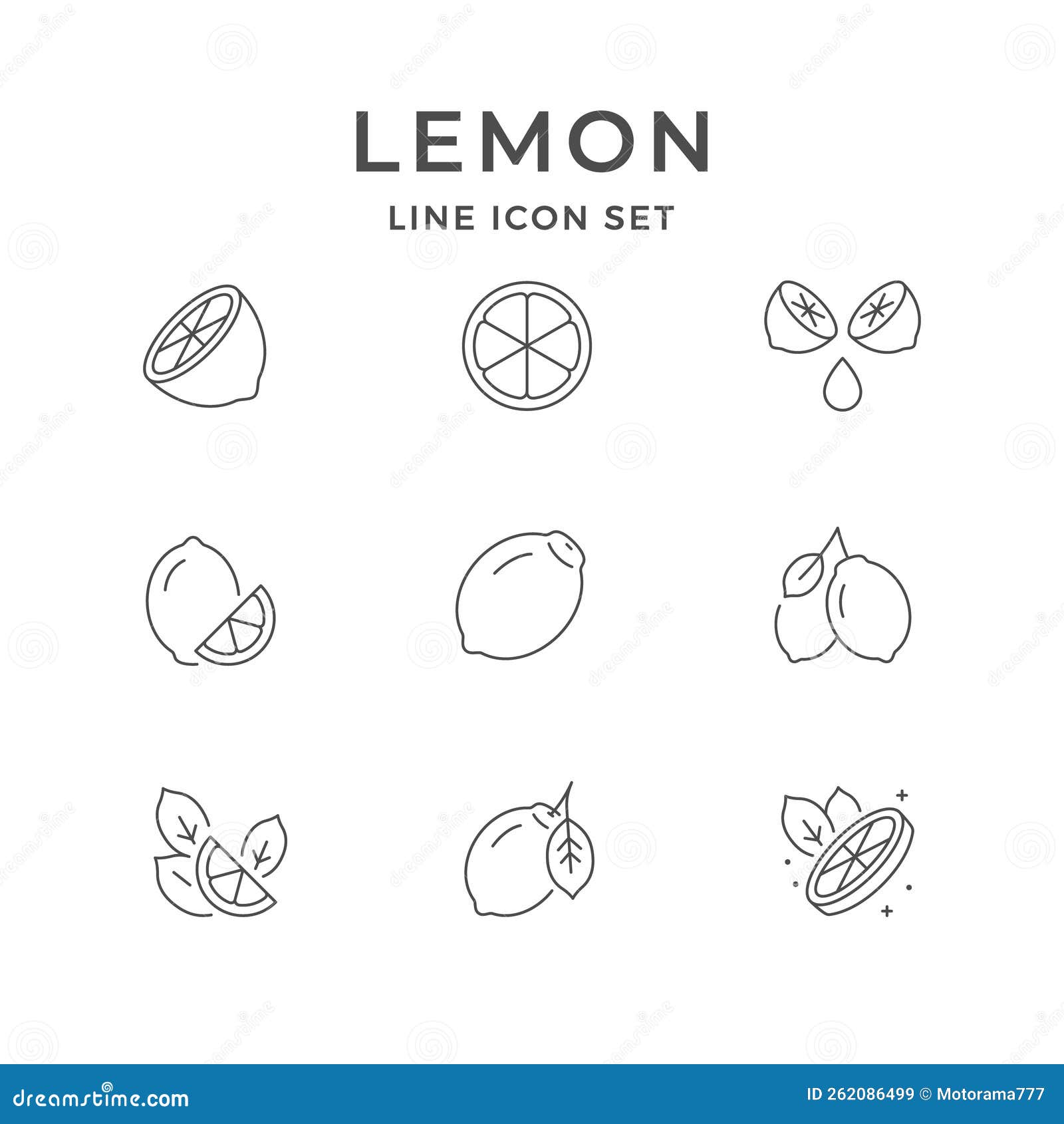 Set line icons of lemon stock vector. Illustration of nutrition - 262086499