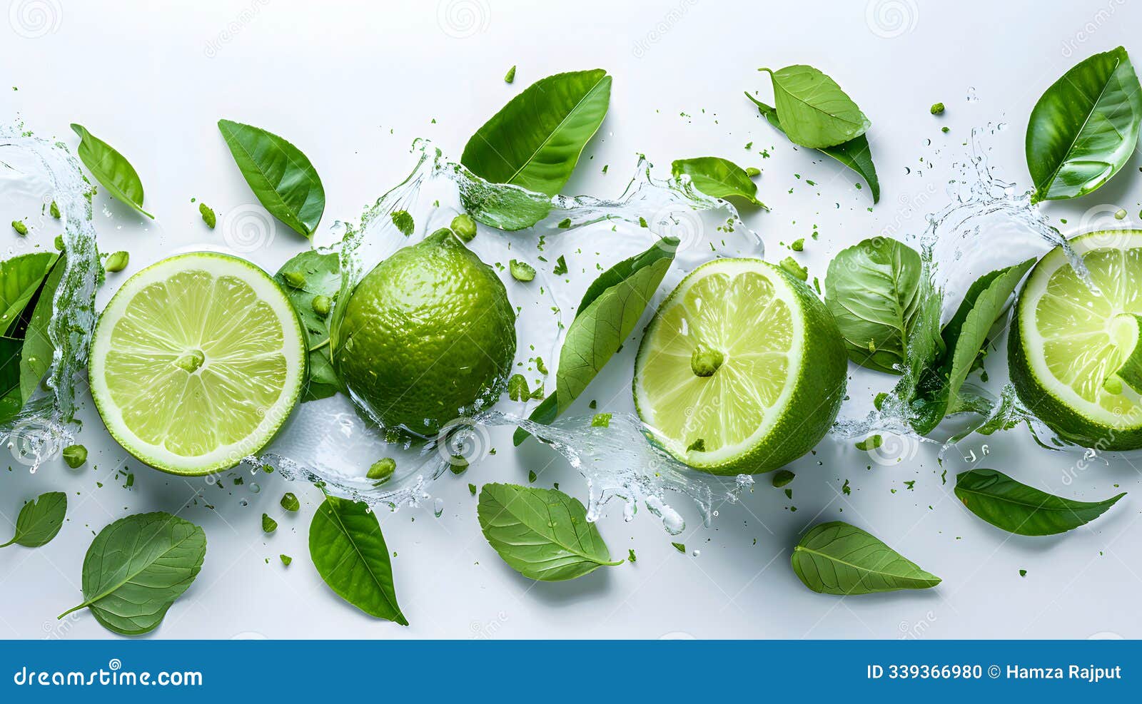 Lemon Fruit Slice, Leaves and Water Wave, on White Background Stock ...