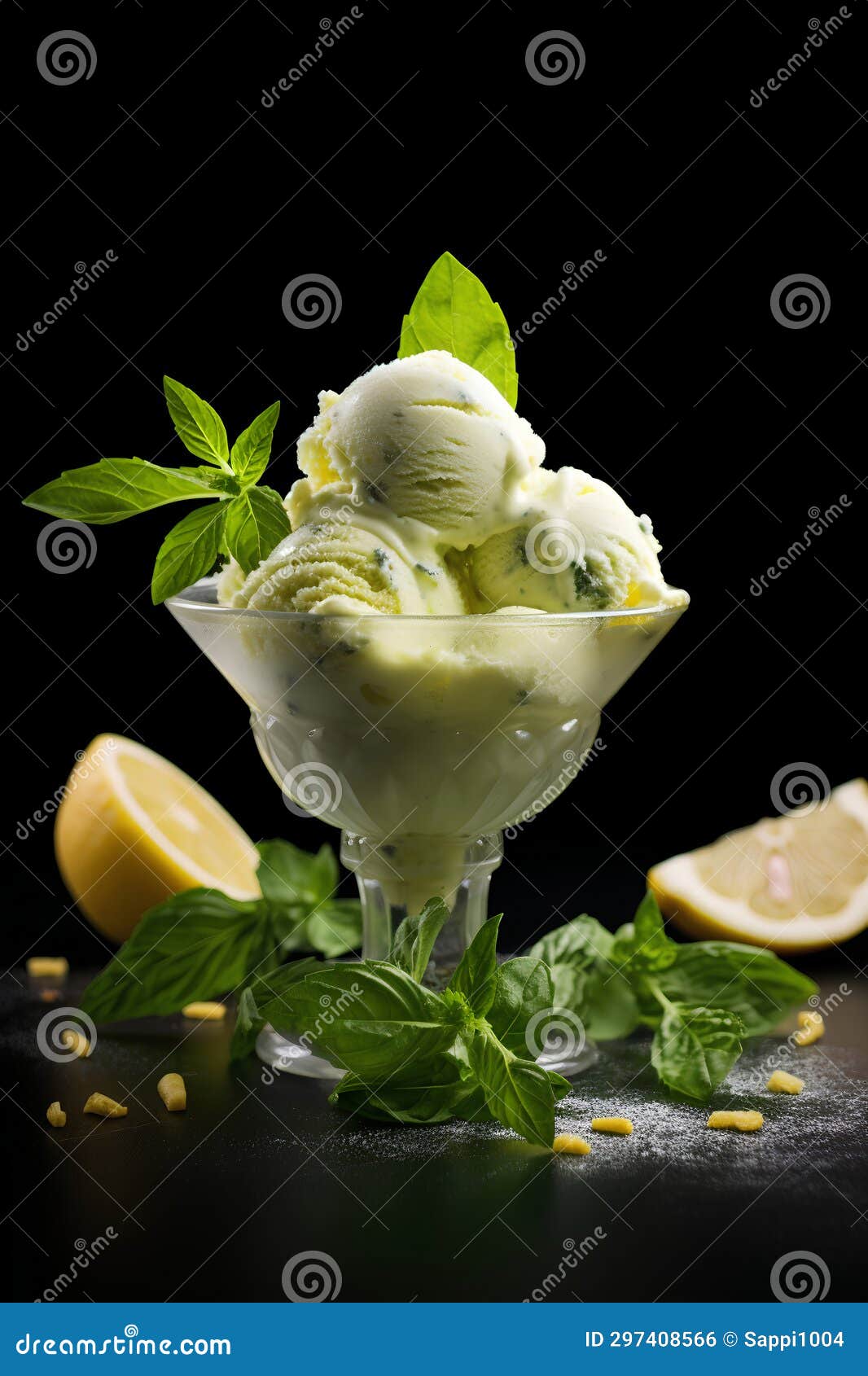 Lemon Gelato and Basil Harmony Stock Photo - Image of basil, vanilla ...
