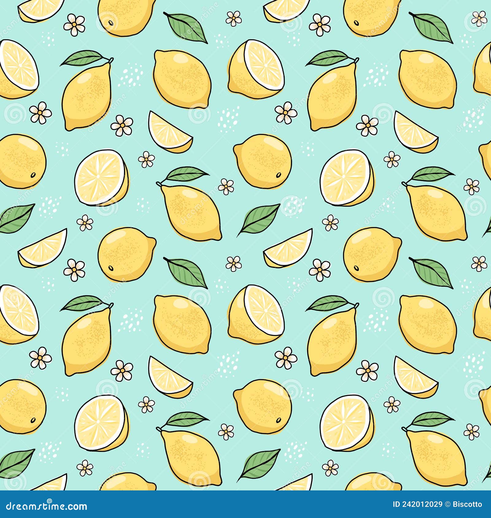 Lemon Hand Drawn Seamless Pattern. Vector Illustration in Doodle Style ...