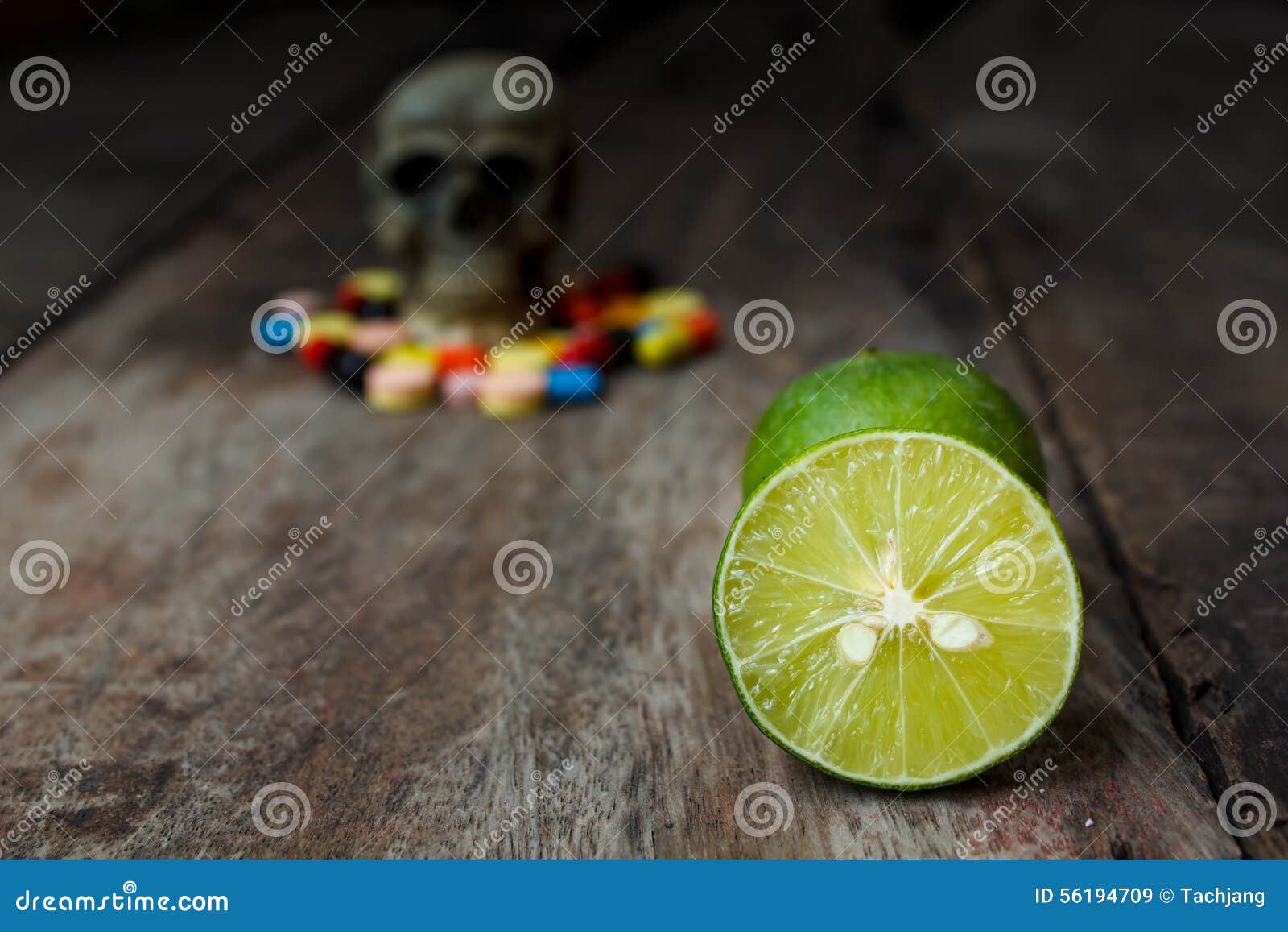Lemon and Human Skull in the Pile of Drugs. Stock Image - Image of ...