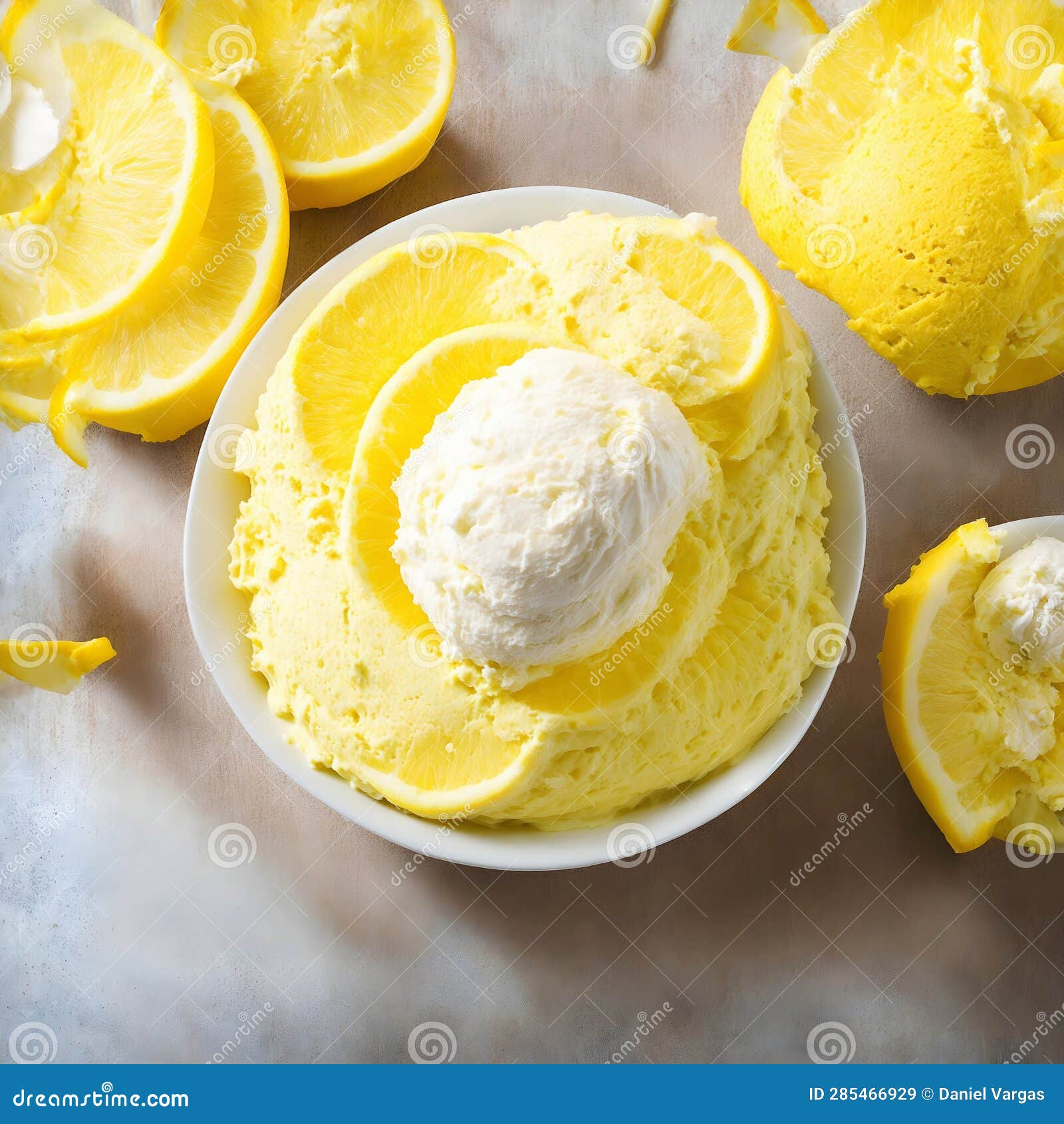 Lemon Ice Cream with Creative Presentation, on Blue Background. Perfect ...