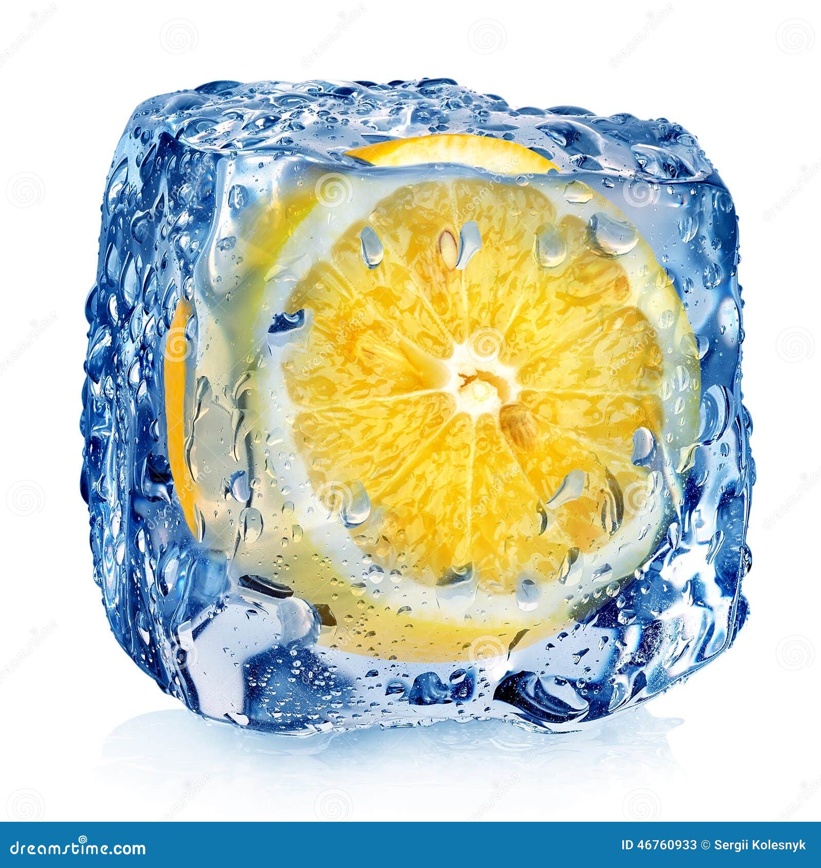 Lemon in ice cube stock illustration. Illustration of plant - 46760933