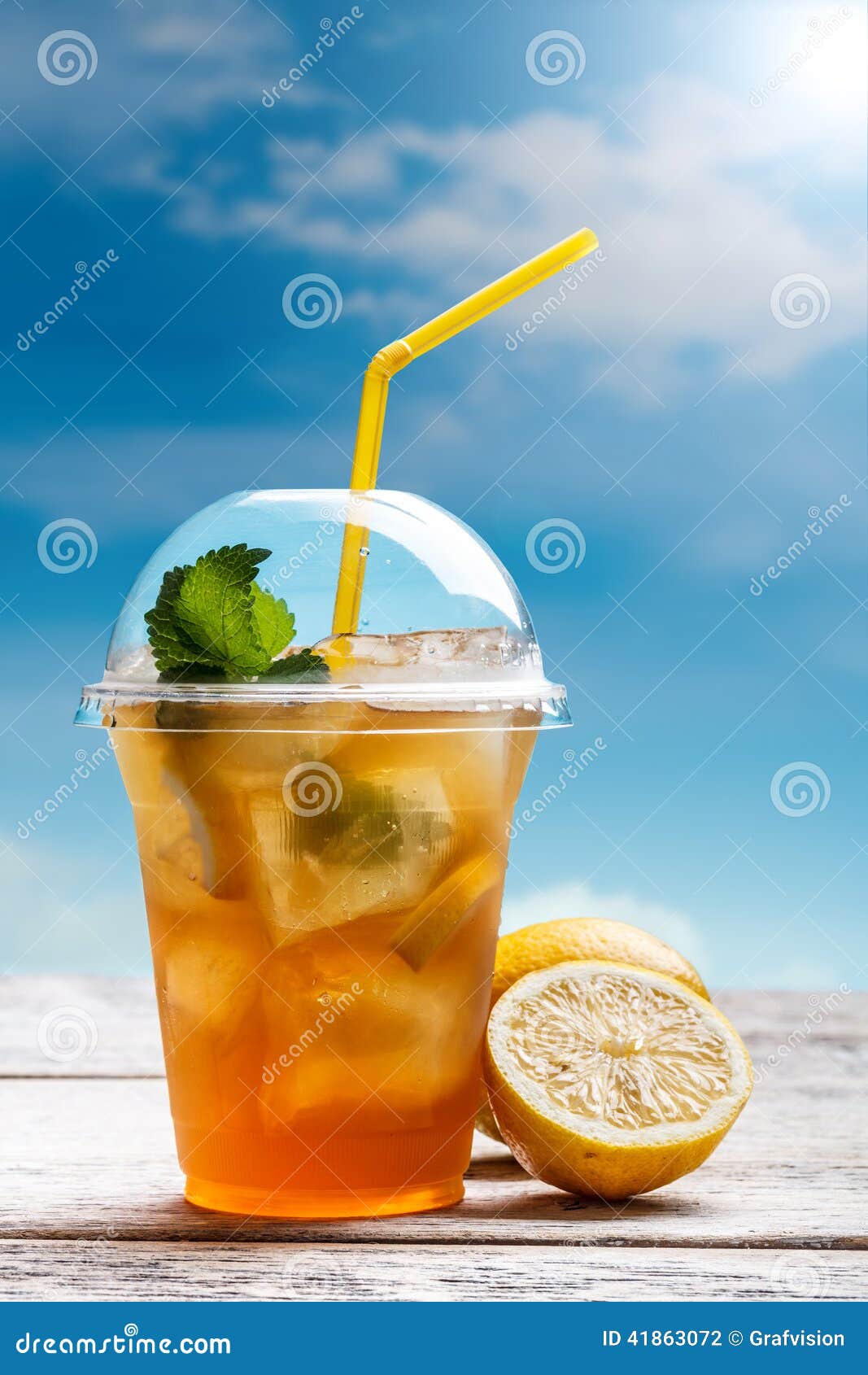 Lemon ice tea stock photo. Image of plastic, blue, yellow - 41863072
