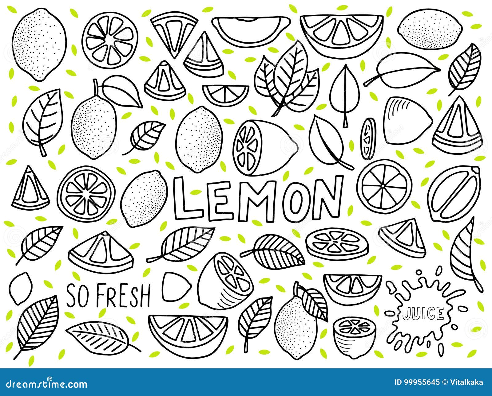 Set with lemon doodle icon stock vector. Illustration of citrus - 99955645