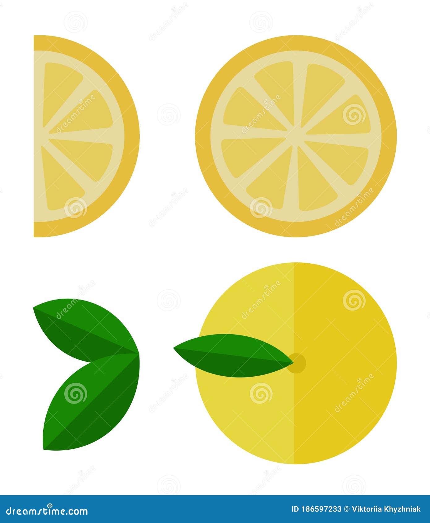 Lemon and Its Pieces Vector Flat Isolated Stock Vector - Illustration ...