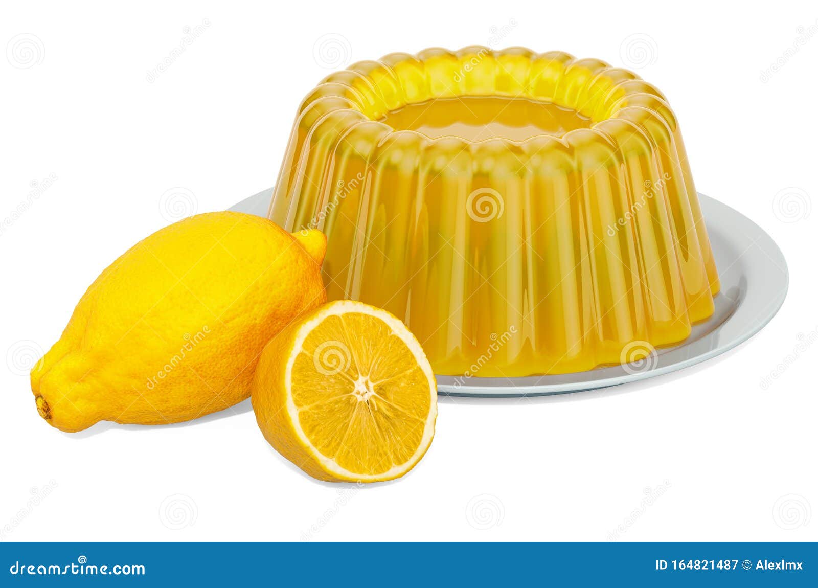Lemon Jelly on a Plate with Lemons, 3D Rendering Stock Illustration ...