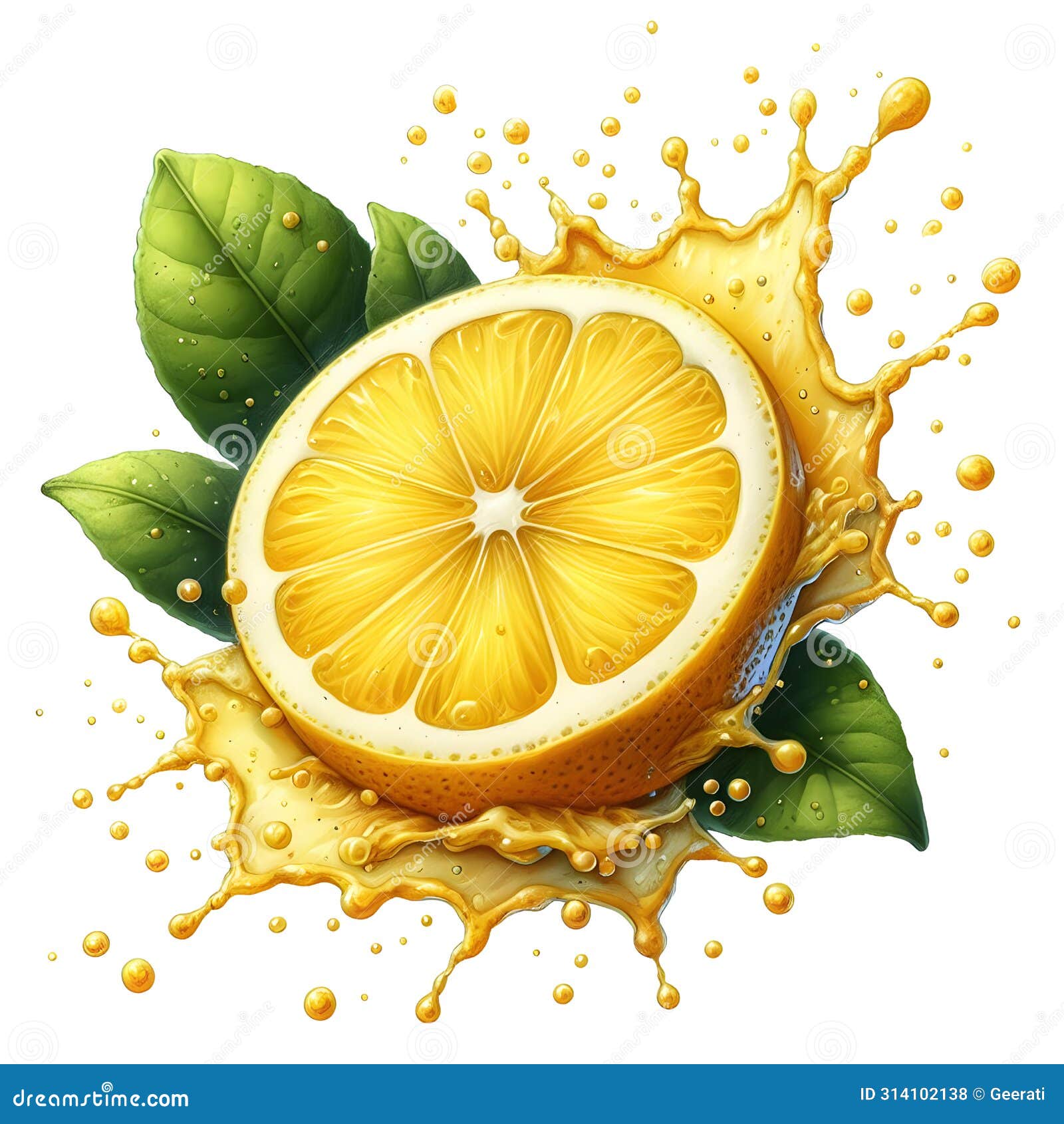Lemon in Juice Splash Watercolor Illustration Stock Photo ...