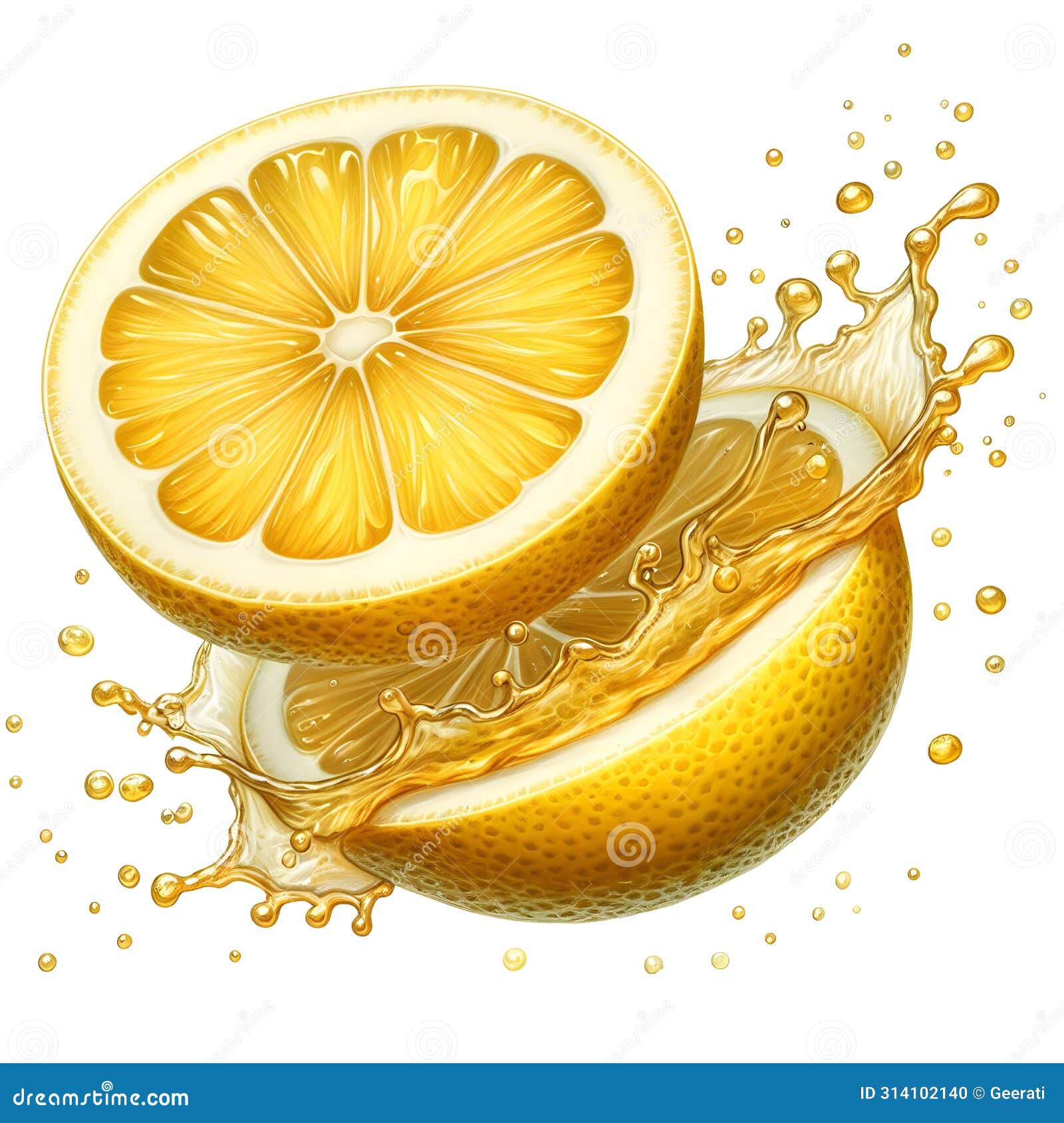 Lemon in Juice Splash Watercolor Illustration Stock Photo ...