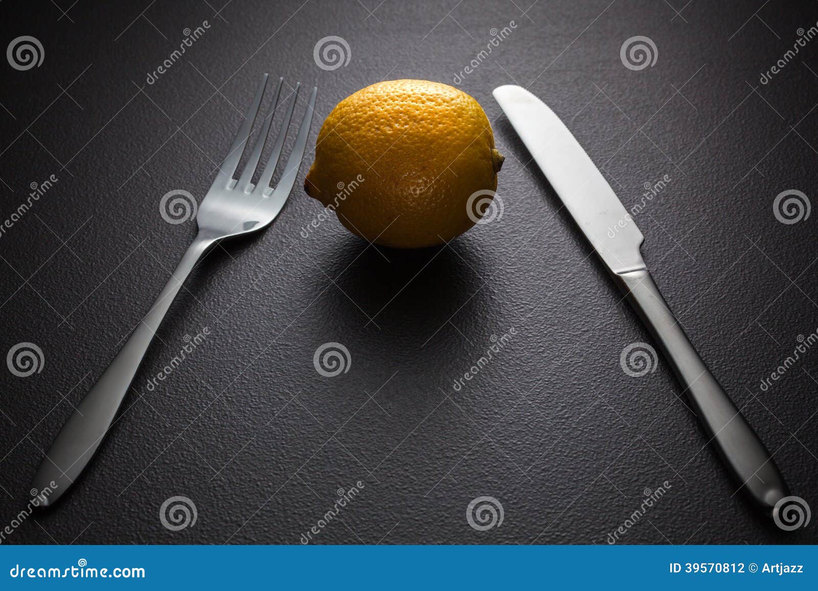 Lemon with Knife and Fork on Black Stock Photo - Image of bubble ...