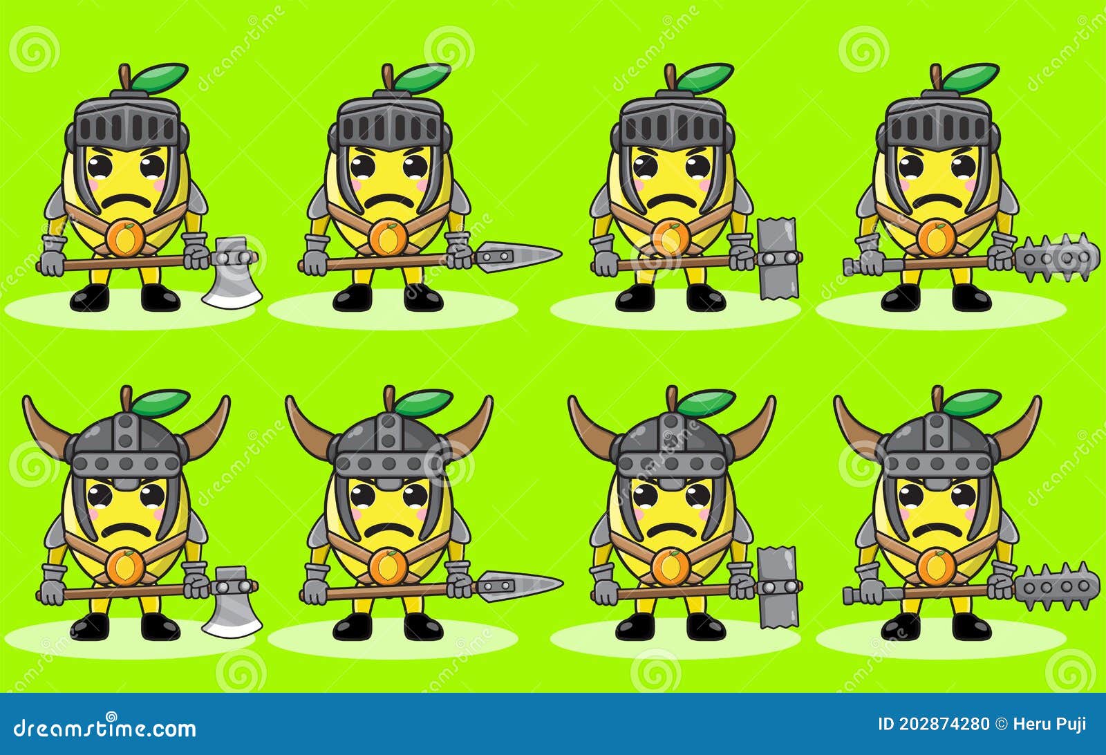 Cartoon of Cute Lemon Knight Set 5 Two Hand Stock Vector - Illustration ...