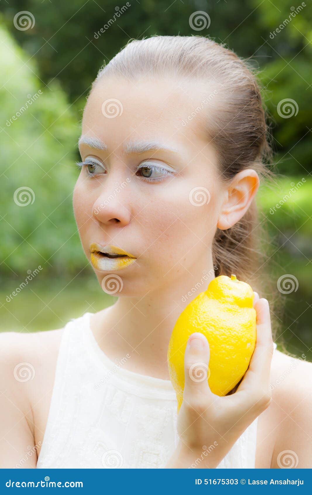 Lemon Lady stock image. Image of lemon, dress, posing - 51675303