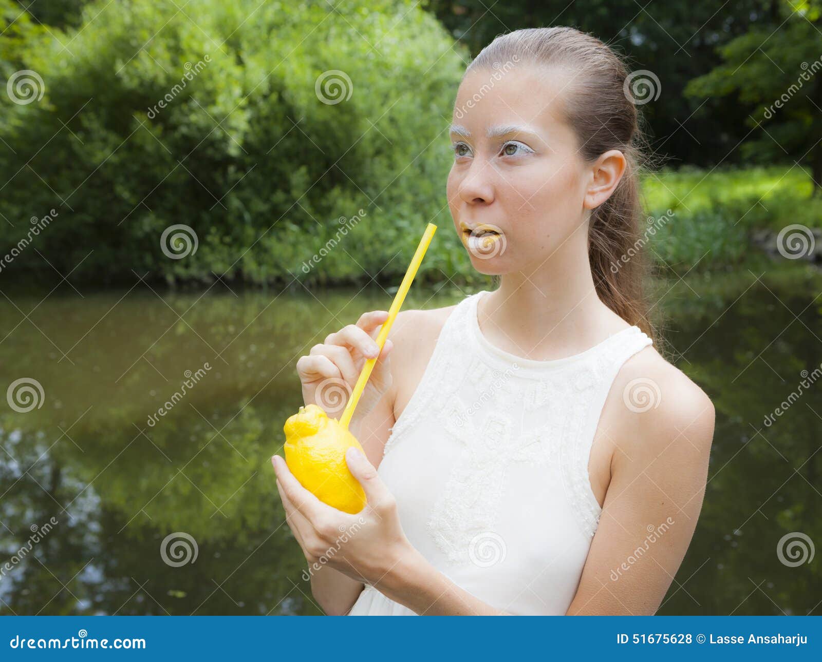 Lemon Lady stock photo. Image of fruit, dress, white - 51675628