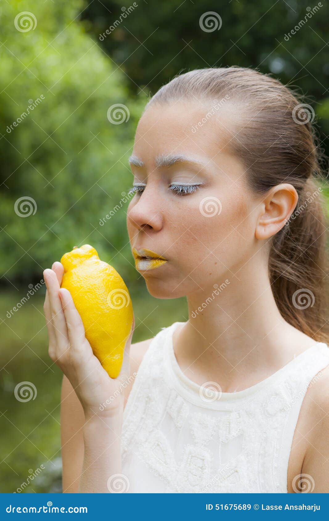 Lemon Lady stock image. Image of dress, lemon, girl, fruit - 51675689