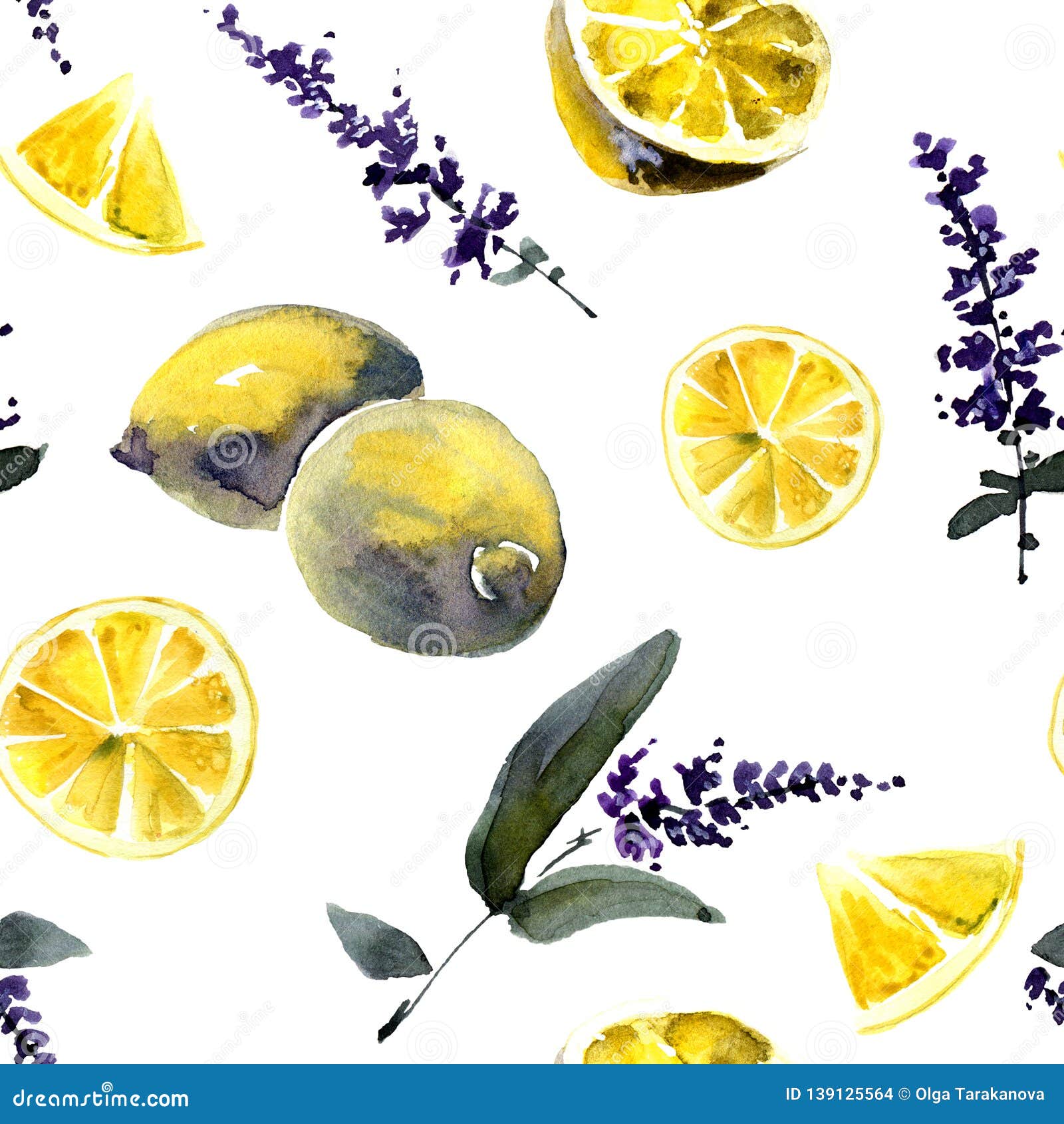 Lemon and lavender stock illustration. Illustration of painting - 139125564