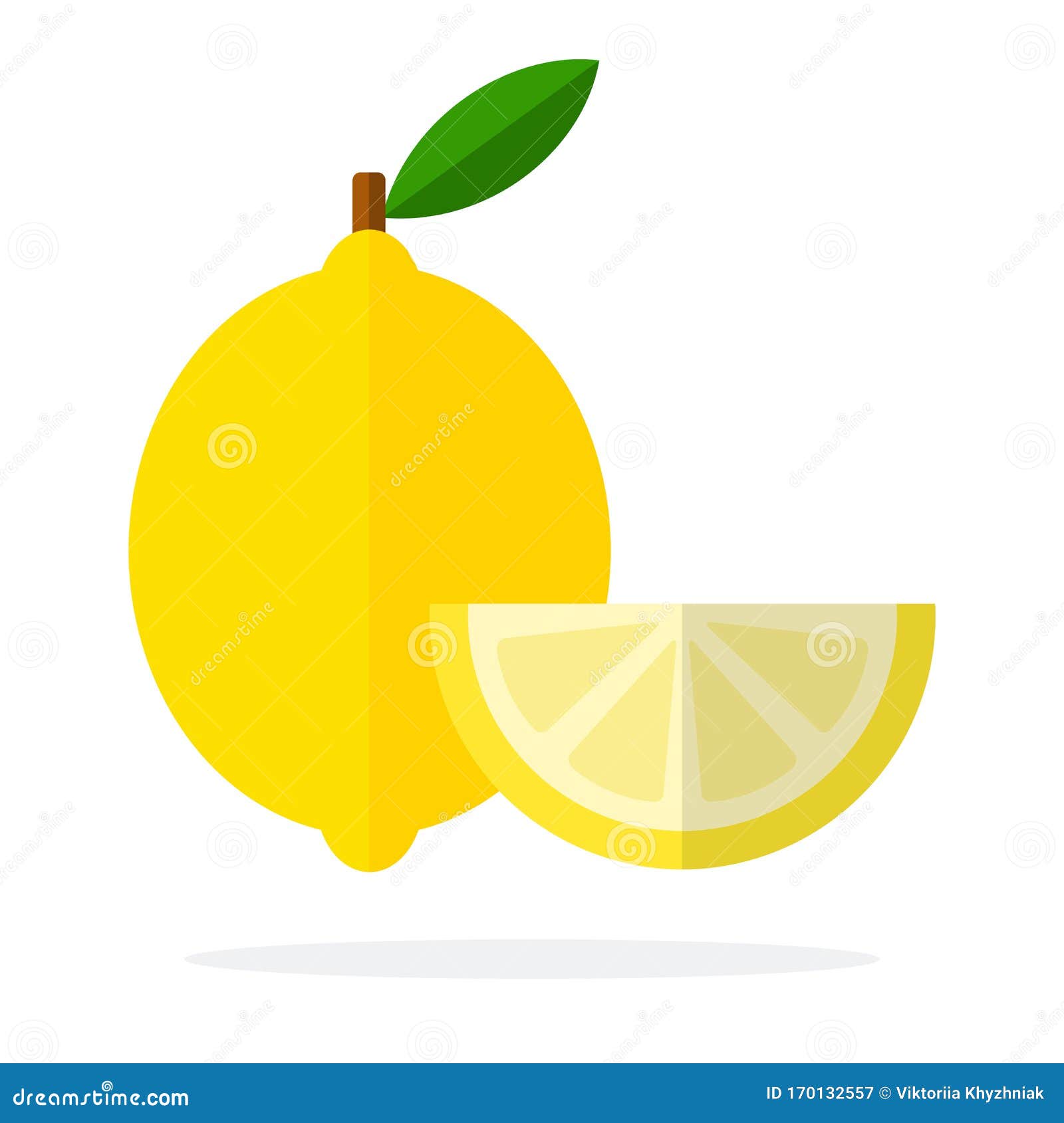 Lemon with Leaf and Segment of Lemon Flat Isolated Stock Vector ...