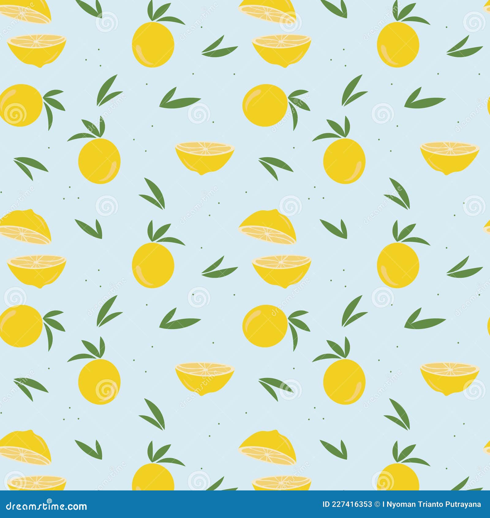 Lemon and Leaves Pattern on Blue Light Background. Vector Stock Vector ...