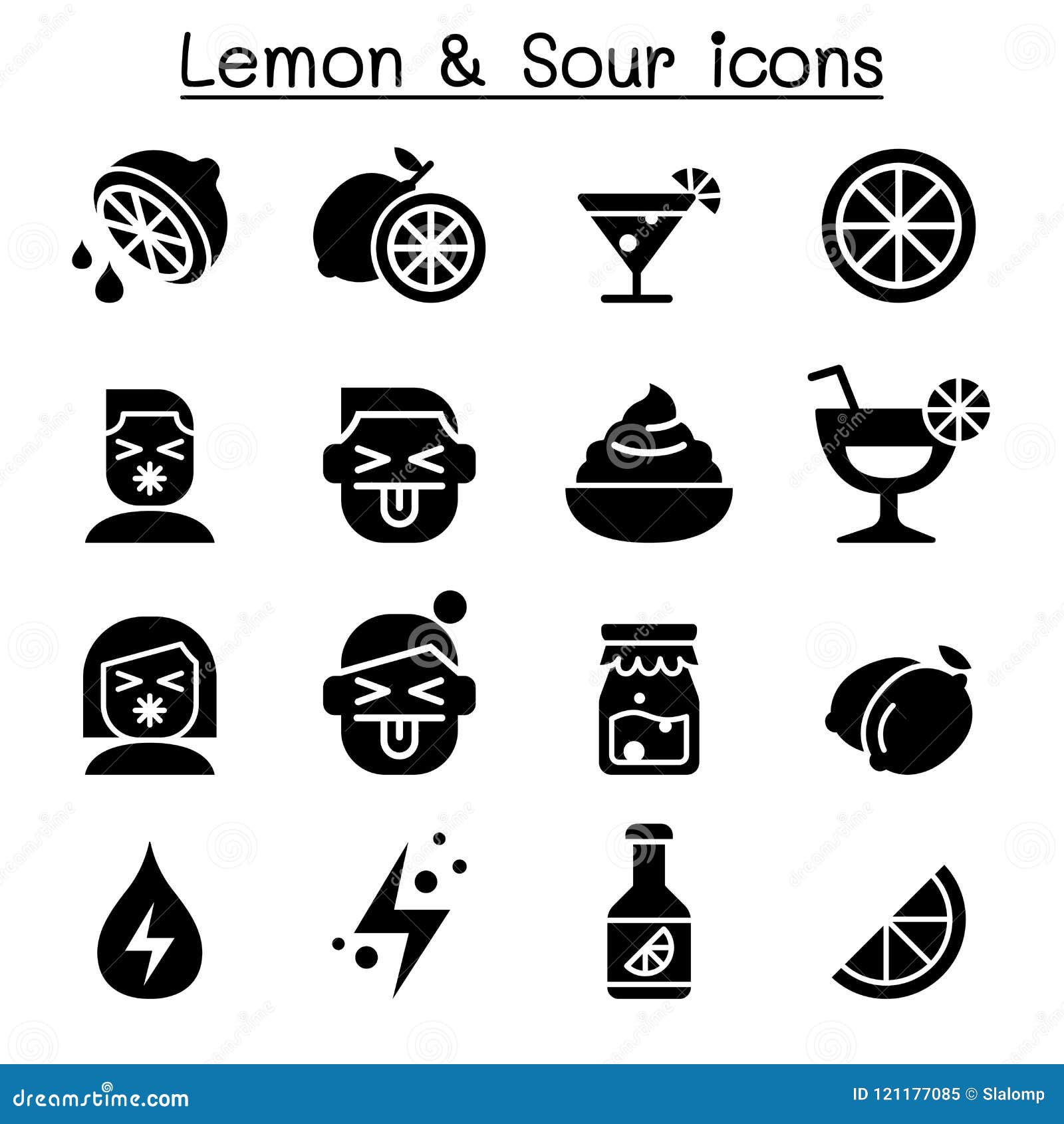 Lemon & sour icon set stock vector. Illustration of vector - 121177085