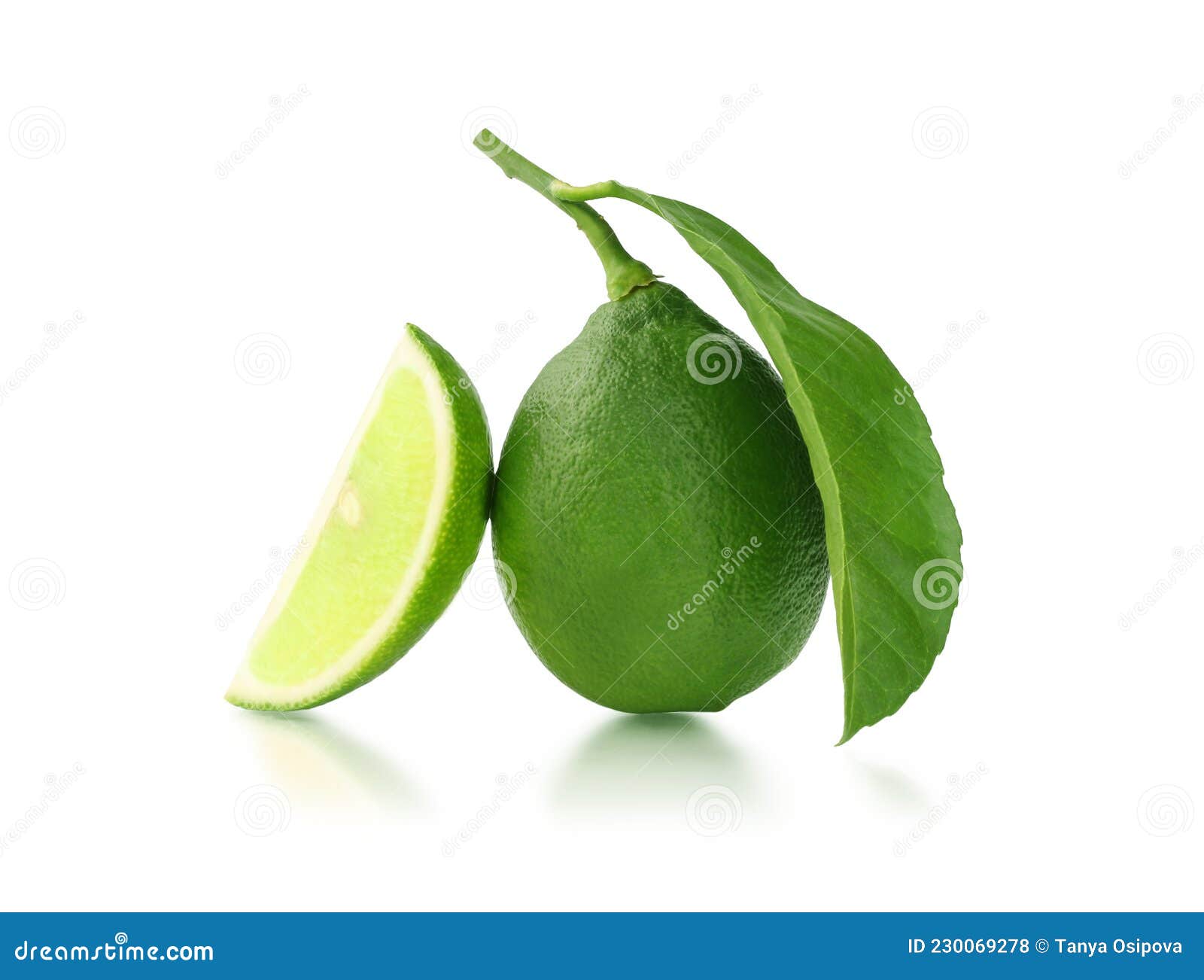 Lemon Lime, with a Leaf, Cut, Isolated on a White Background Stock ...