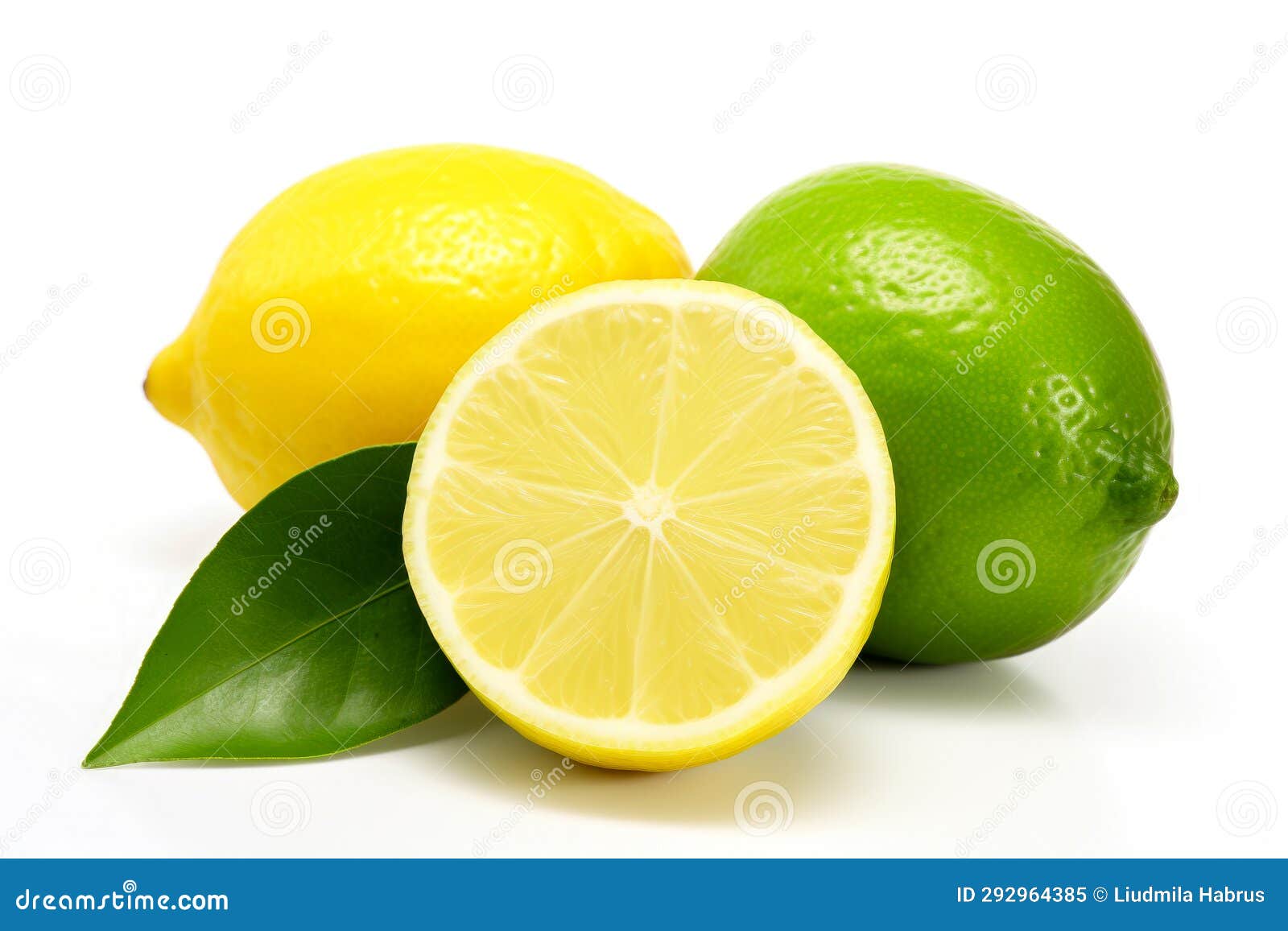Lemon and Lime with Leaves Isolated on White Background Cutout. Stock ...