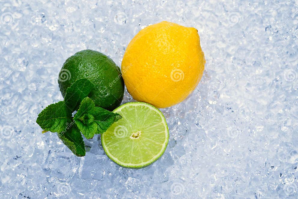 Lemon, Lime and Mint on Ice Stock Photo - Image of healthy, fruit ...