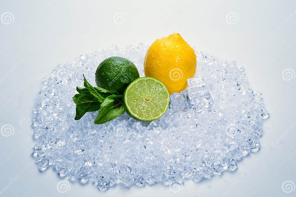 Lemon, Lime and Mint on Ice Stock Image - Image of fruit, background ...