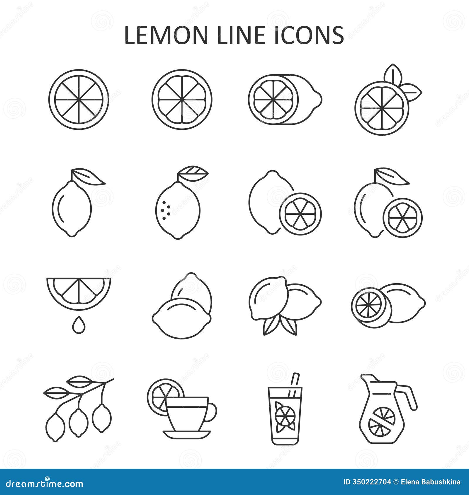 Lemon Line Icon Set. Citrus Fruit Vector Collection Stock Illustration ...