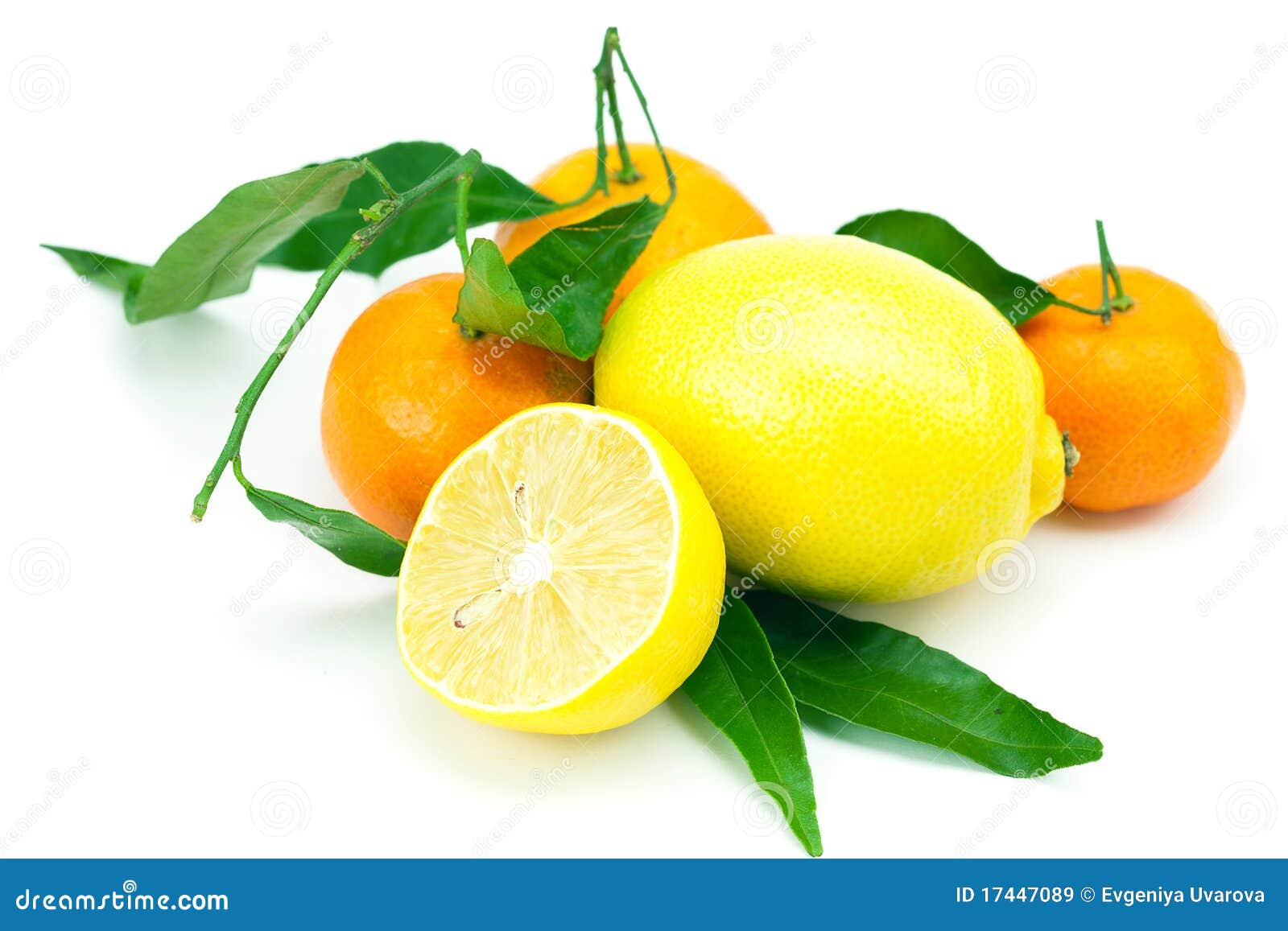 Lemon and Mandarin with Green Leaves Stock Image - Image of close ...