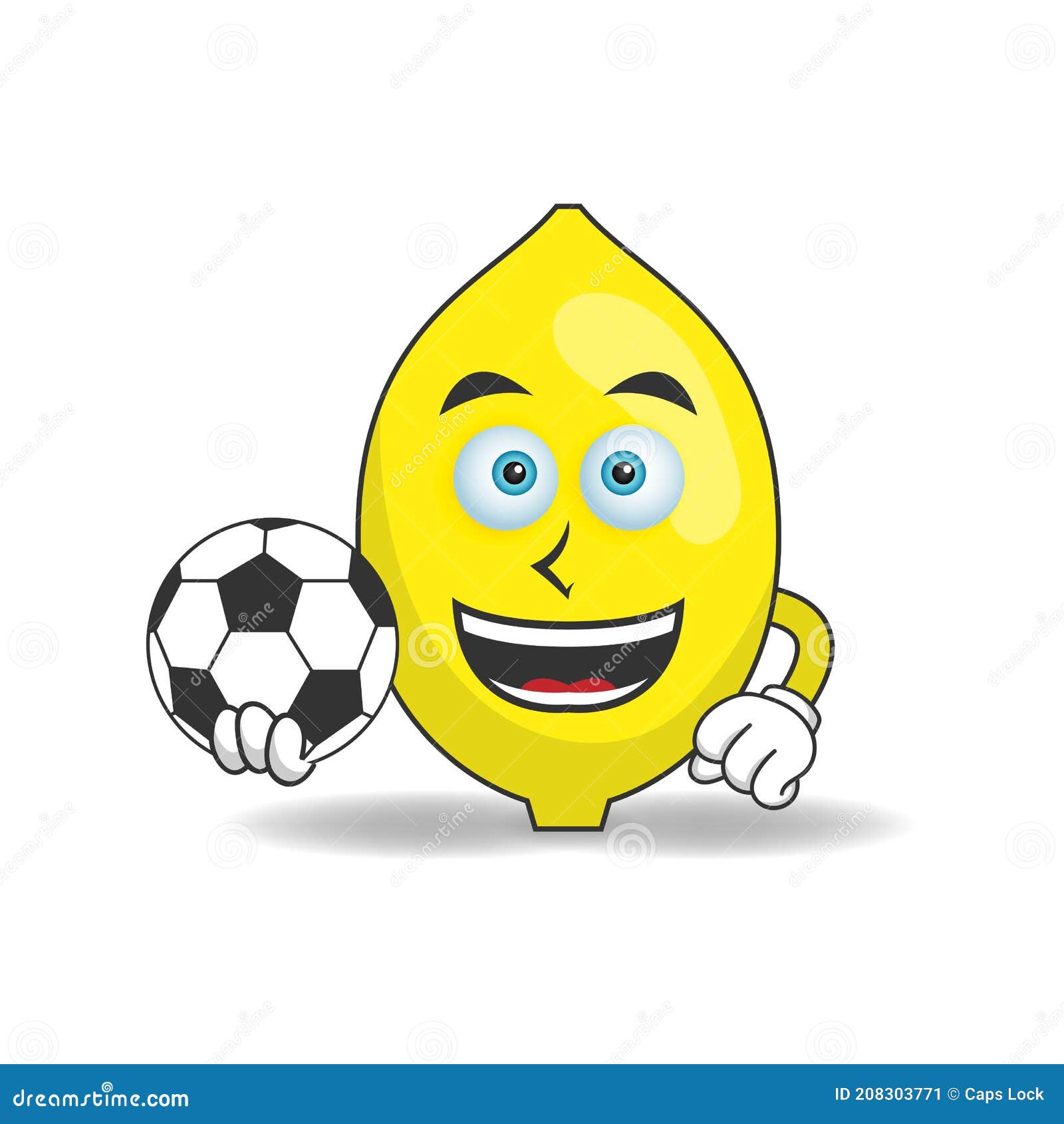 The Lemon Mascot Character Becomes a Soccer Player. Vector Illustration ...