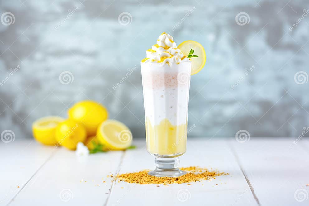 Lemon Meringue Milkshake with Lemon Slice and Meringue Peak Stock ...