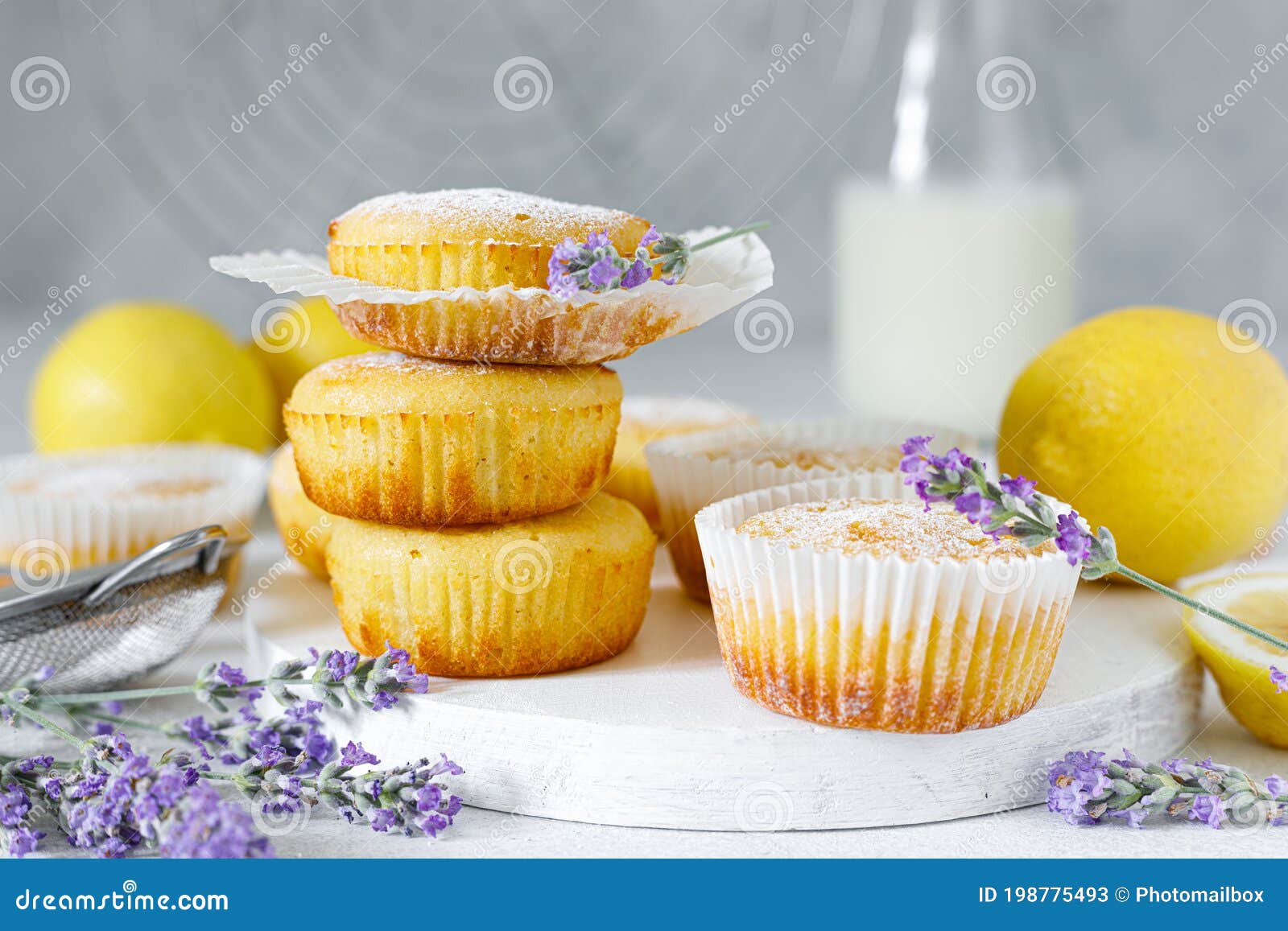Lemon Muffins with Sugar Powder Stock Image - Image of biscuit, closeup ...