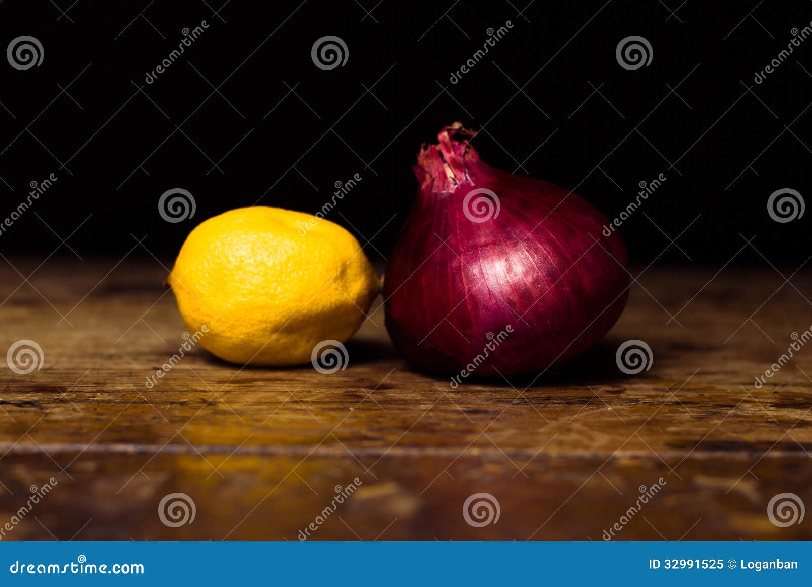 Lemon and Onion on Wooden Surface Stock Image - Image of studio ...