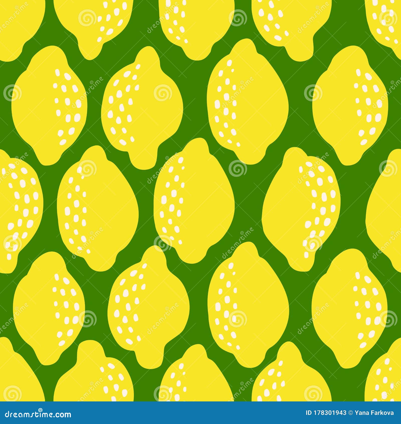 Lemon Pattern on Green Background. Fresh Citrus Seamless Pattern with ...
