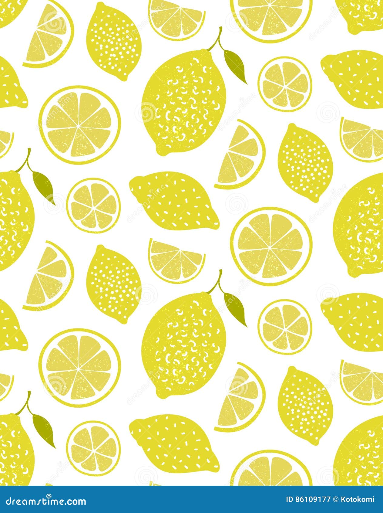 Lemon Pattern, Seamless Vector Texture with Hand Drawn Yellow Citrus ...