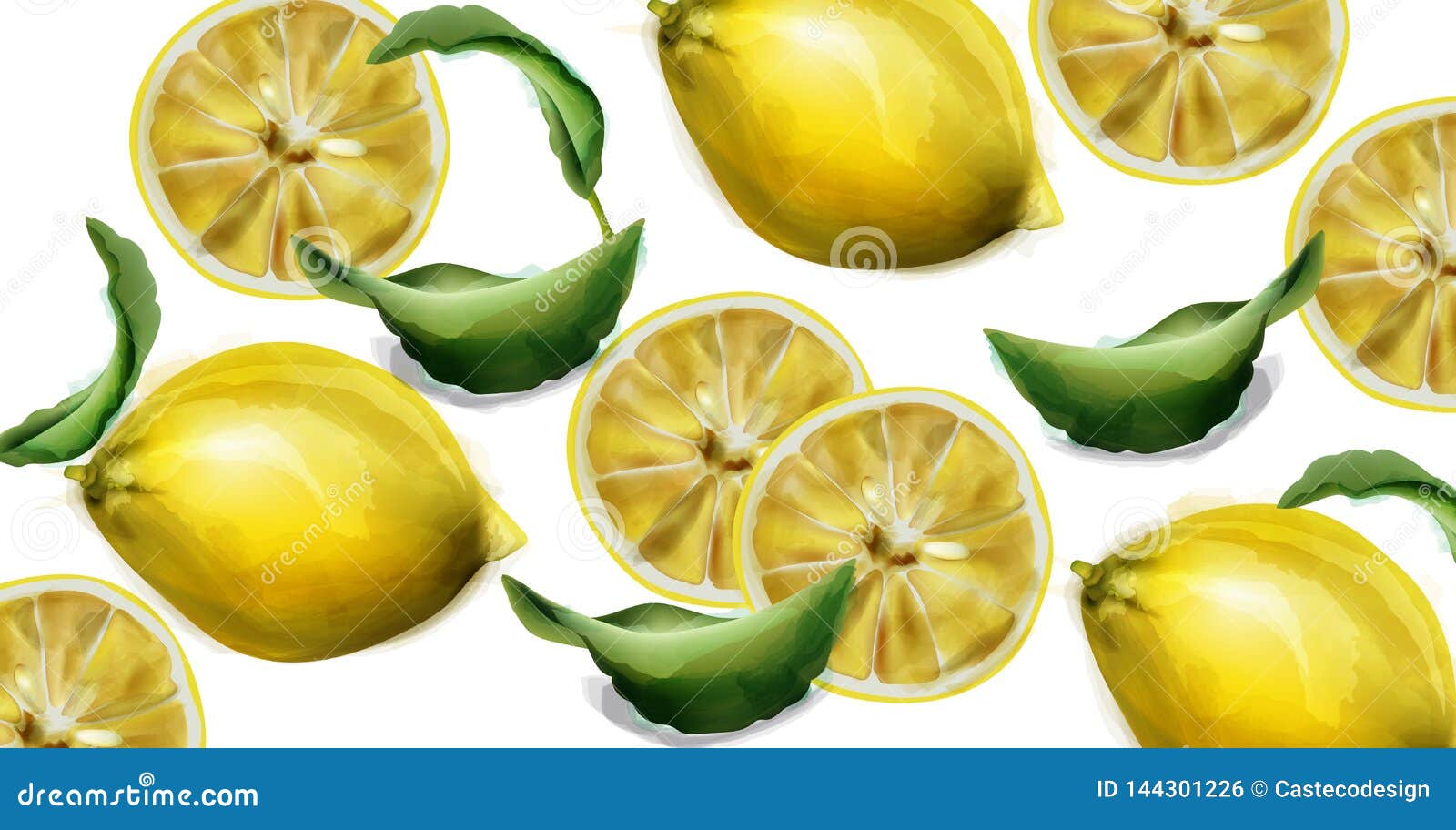 Lemon Pattern Vector Watercolor Texture. Vintage Fresh Fruit ...