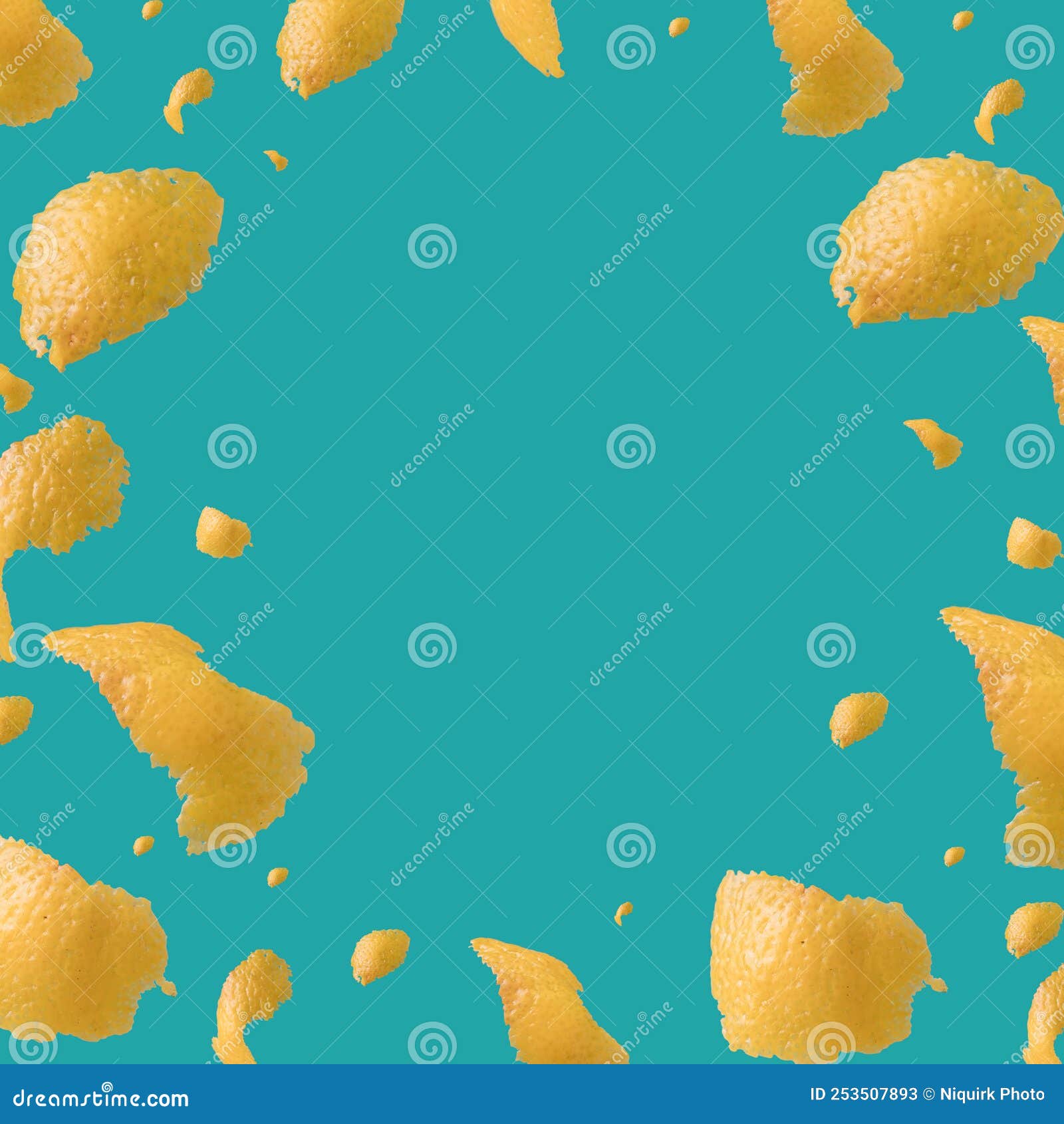 Lemon Peel Pieces on a Teal Background. Stock Image - Image of lemon ...