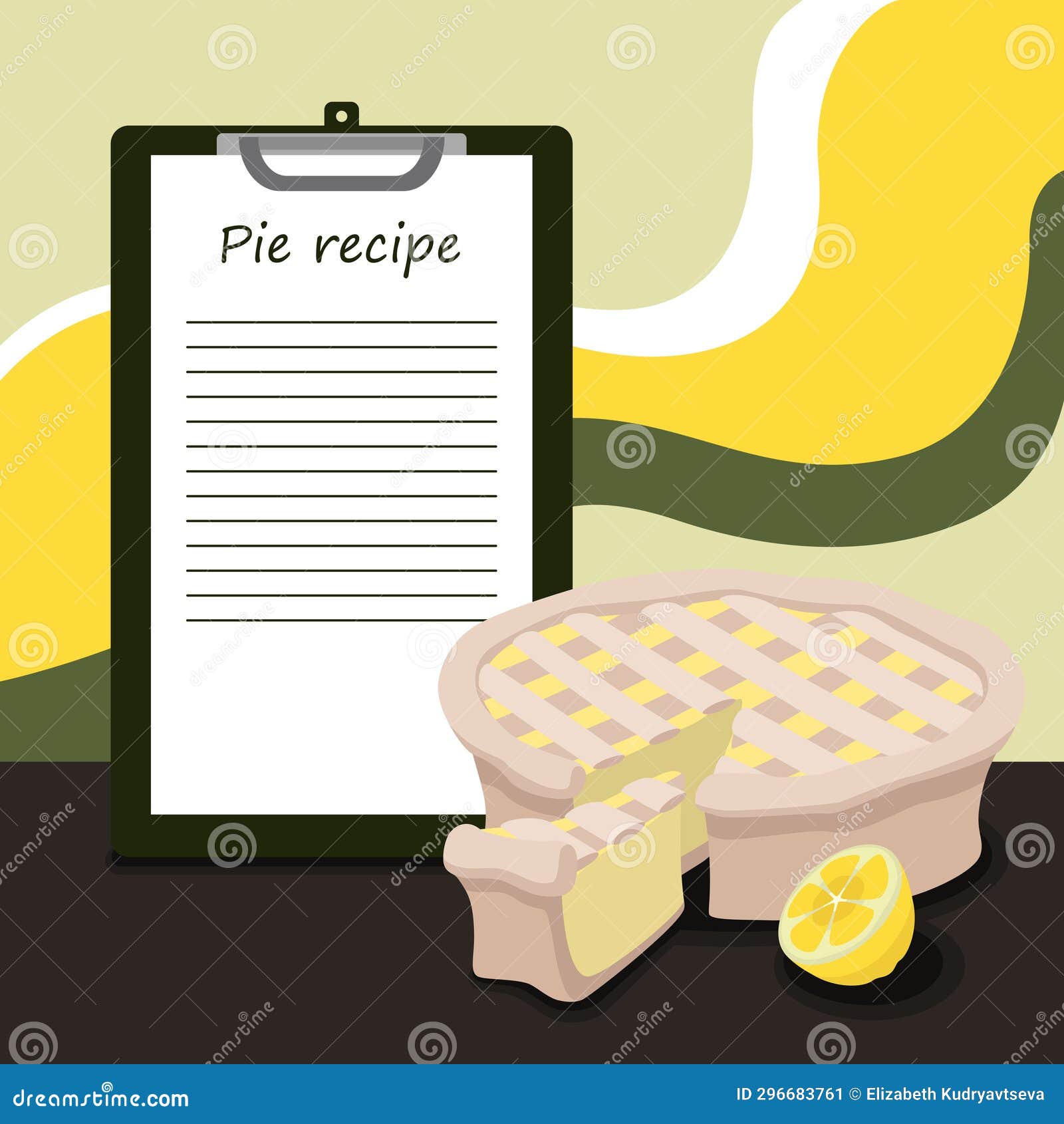 Lemon Pie Recipe Template with Place for Writing Lines Ready Made Pie ...